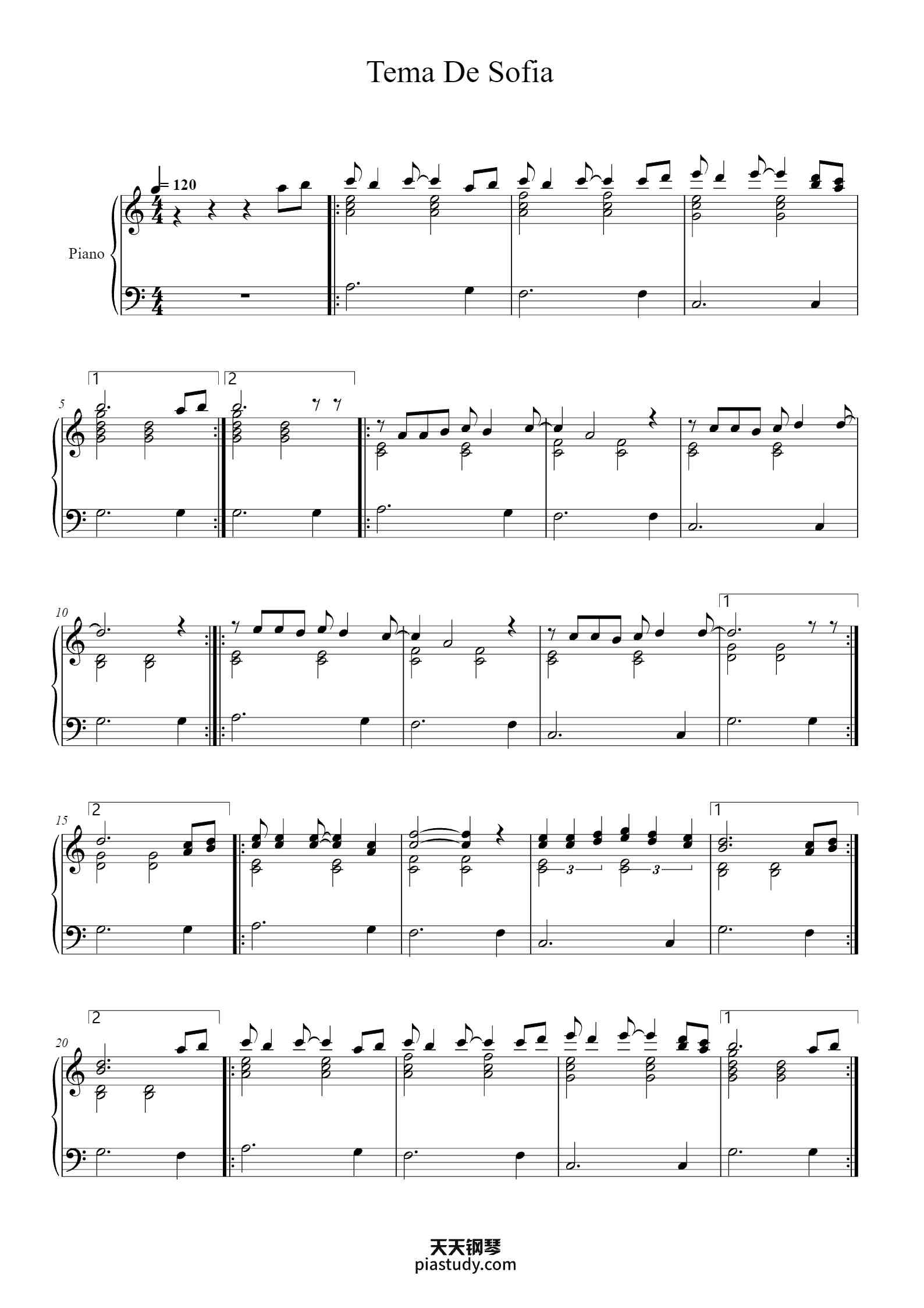 Tema De Sofia钢琴谱 - Roberto Hernandez - free piano sheet music ...