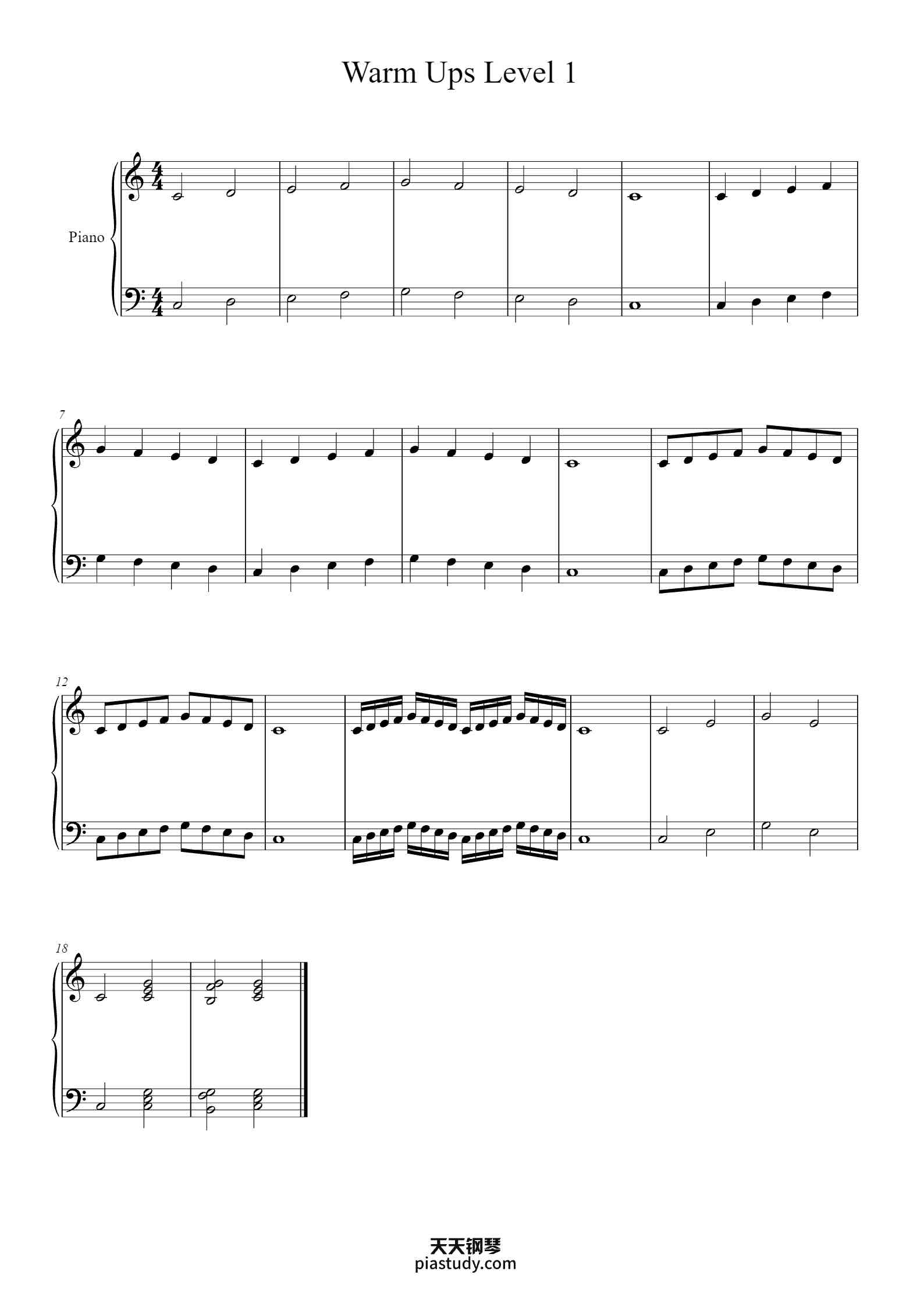 'Warm Ups Level 1' - Piano Sheet Music By xxx | TOPiano