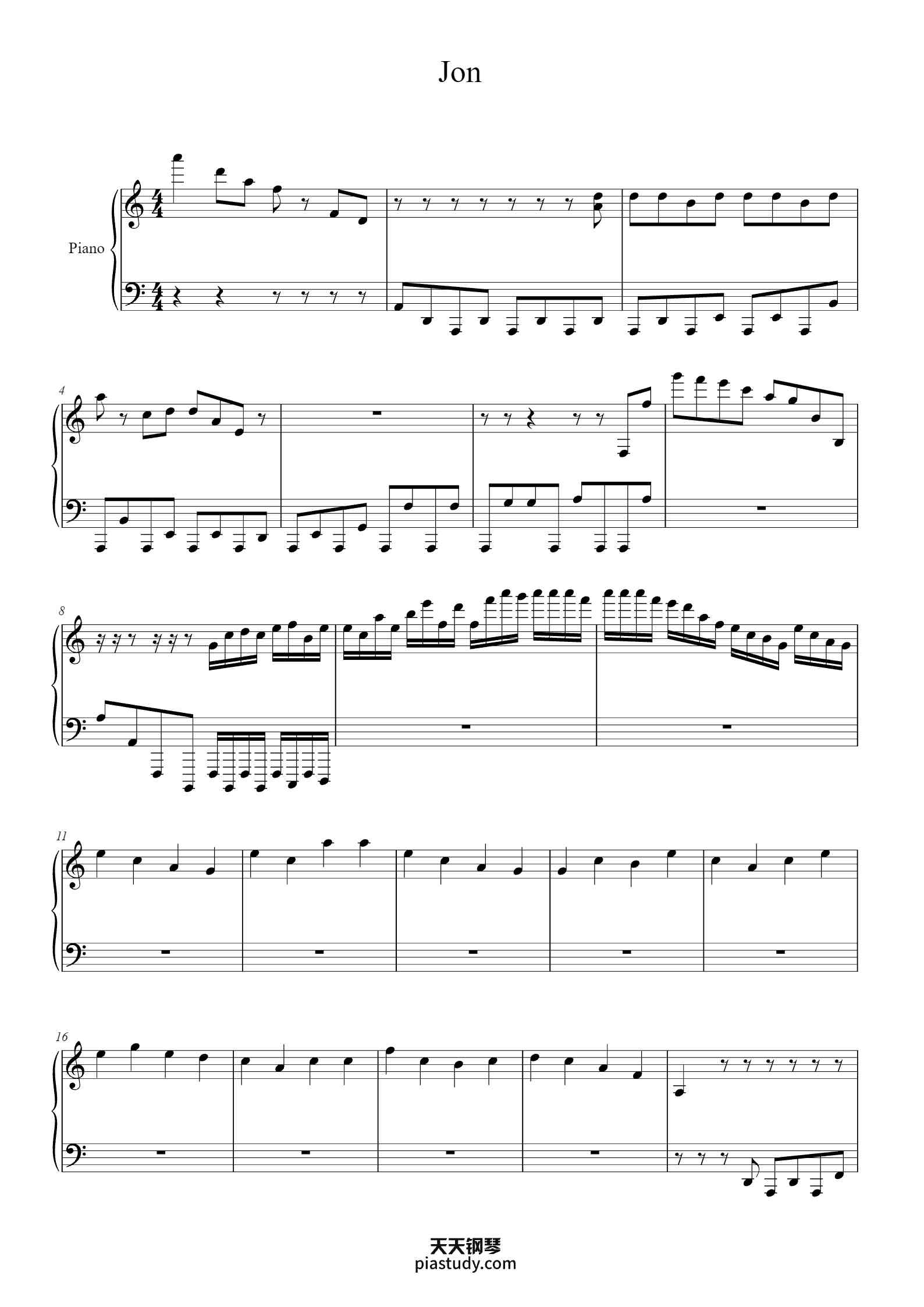 'Jon' - Piano Sheet Music By Glaret Kerlain | TOPiano
