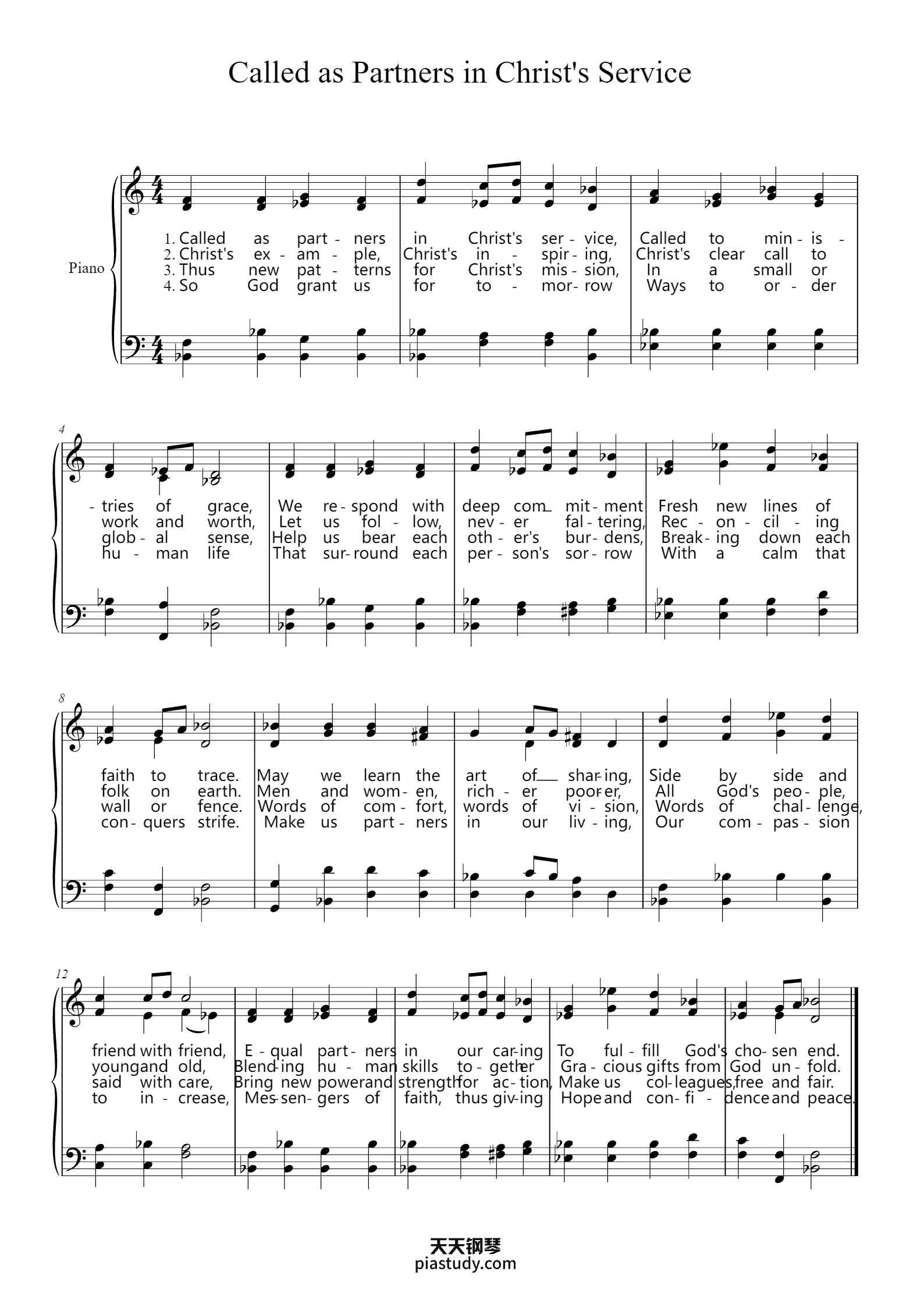 'Called as Partners in Christ's Service' - Piano Sheet Music By John ...