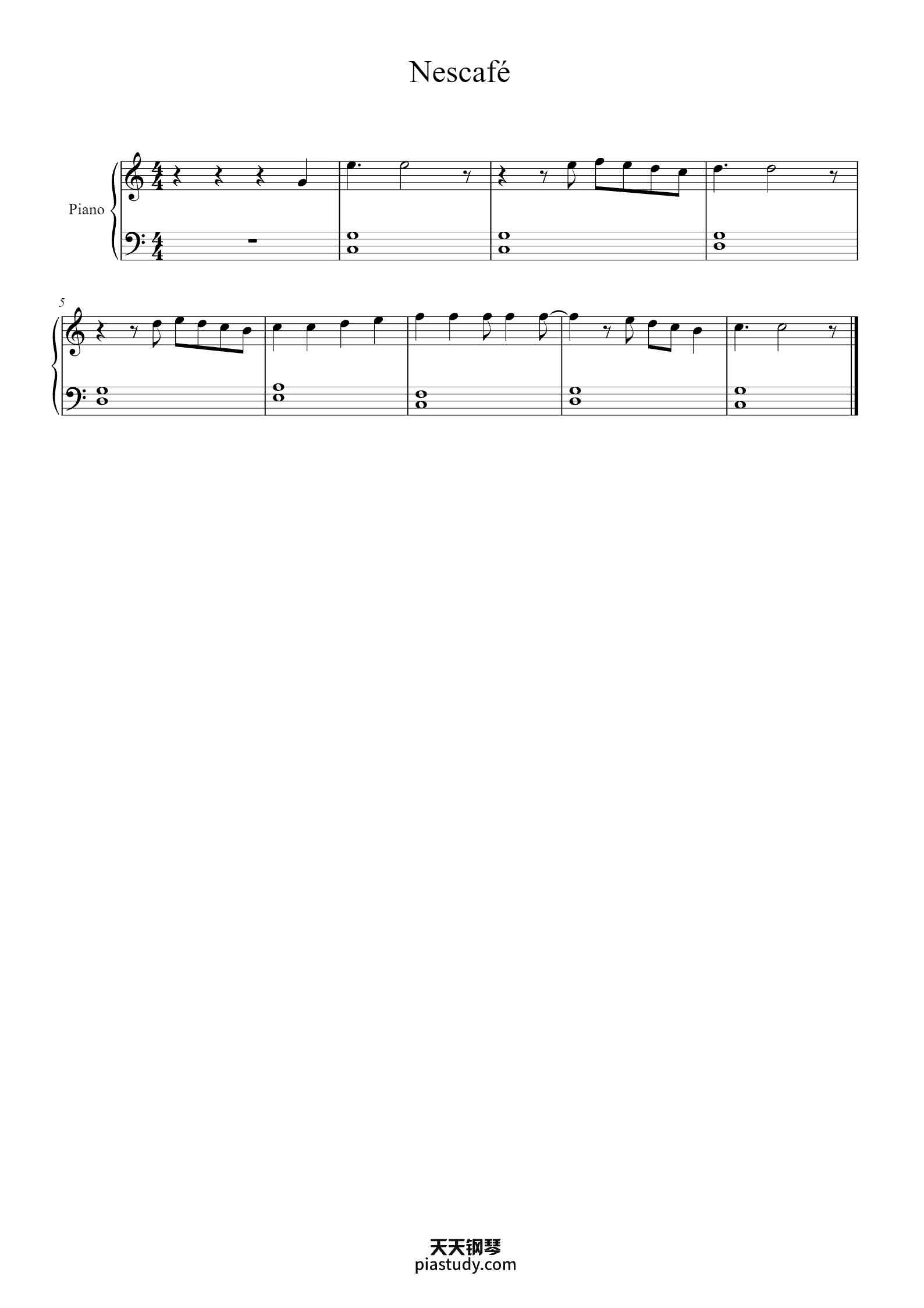Nescafé钢琴谱 - - free piano sheet music - PiaNoproblem
