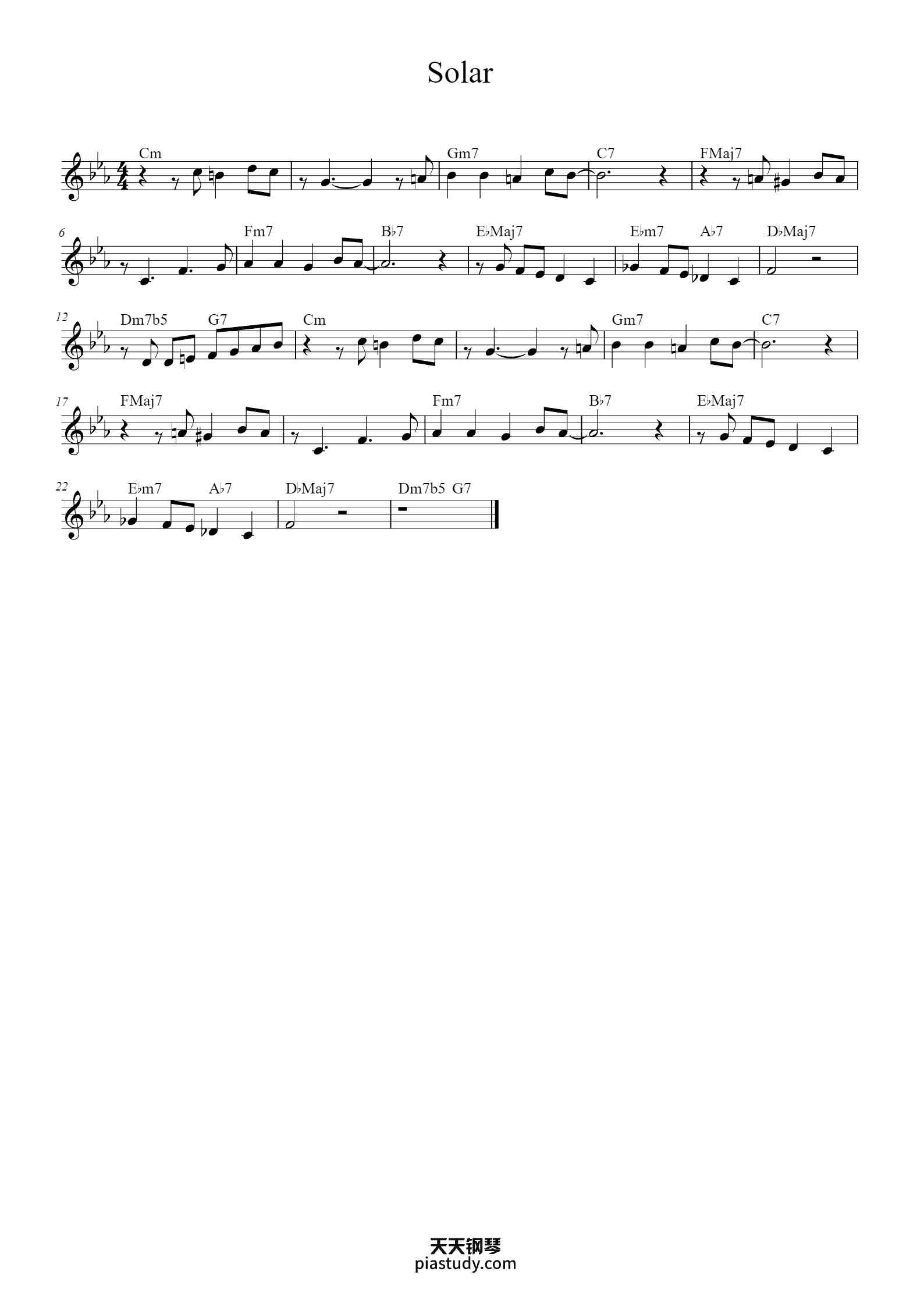 'Solar' - Piano Sheet Music By Miles Davis | TOPiano