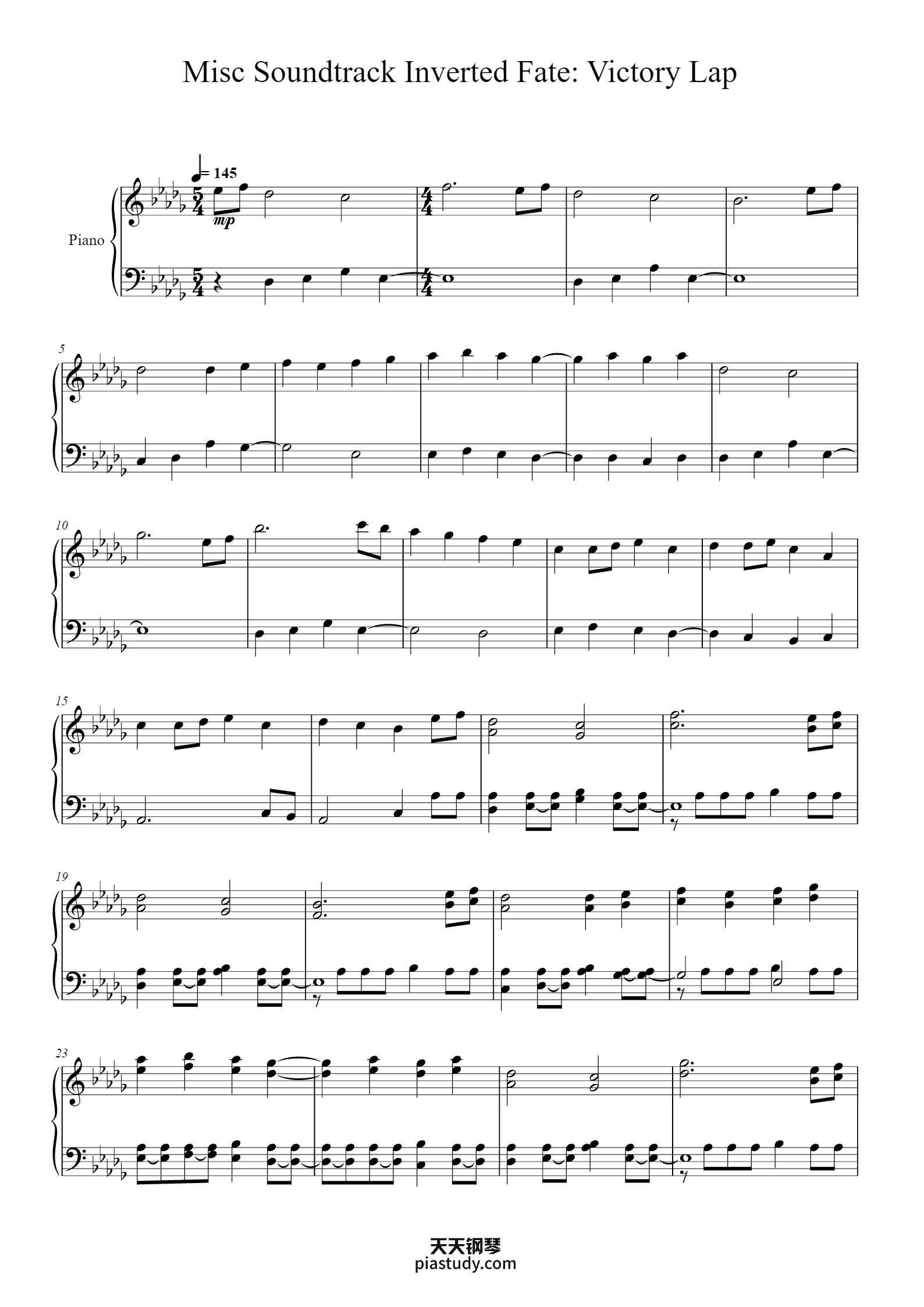 'Misc Soundtrack Inverted Fate: Victory Lap' - Piano Sheet Music By ...