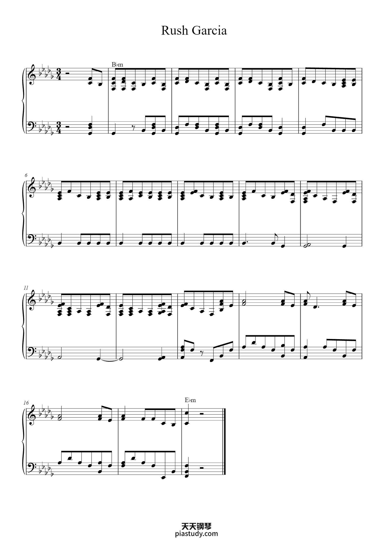 Rush Garcia钢琴谱 - Unknown author - free piano sheet music - PiaNoproblem