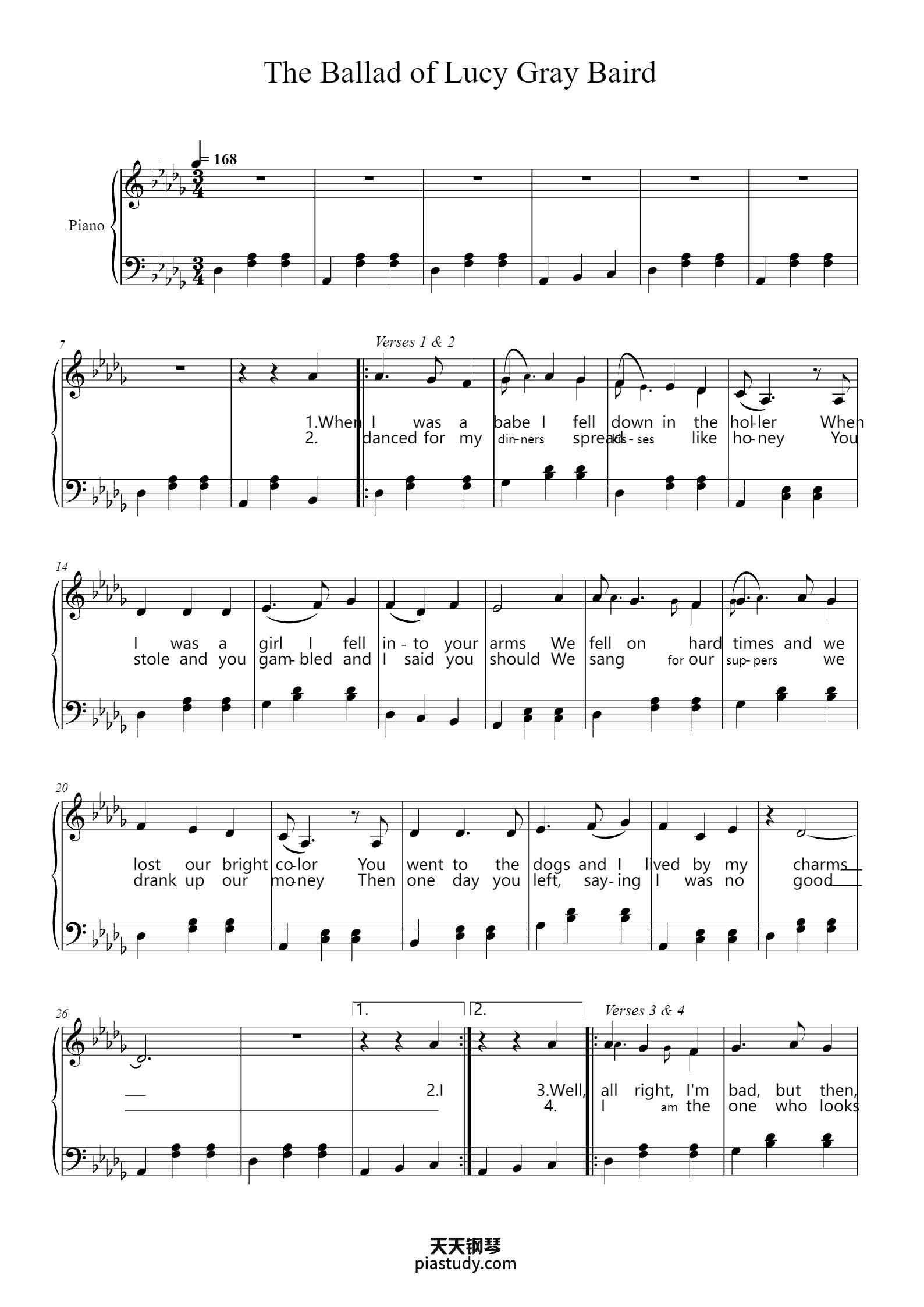 'The Ballad of Lucy Gray Baird' - Piano Sheet Music By Words by Suzanne ...