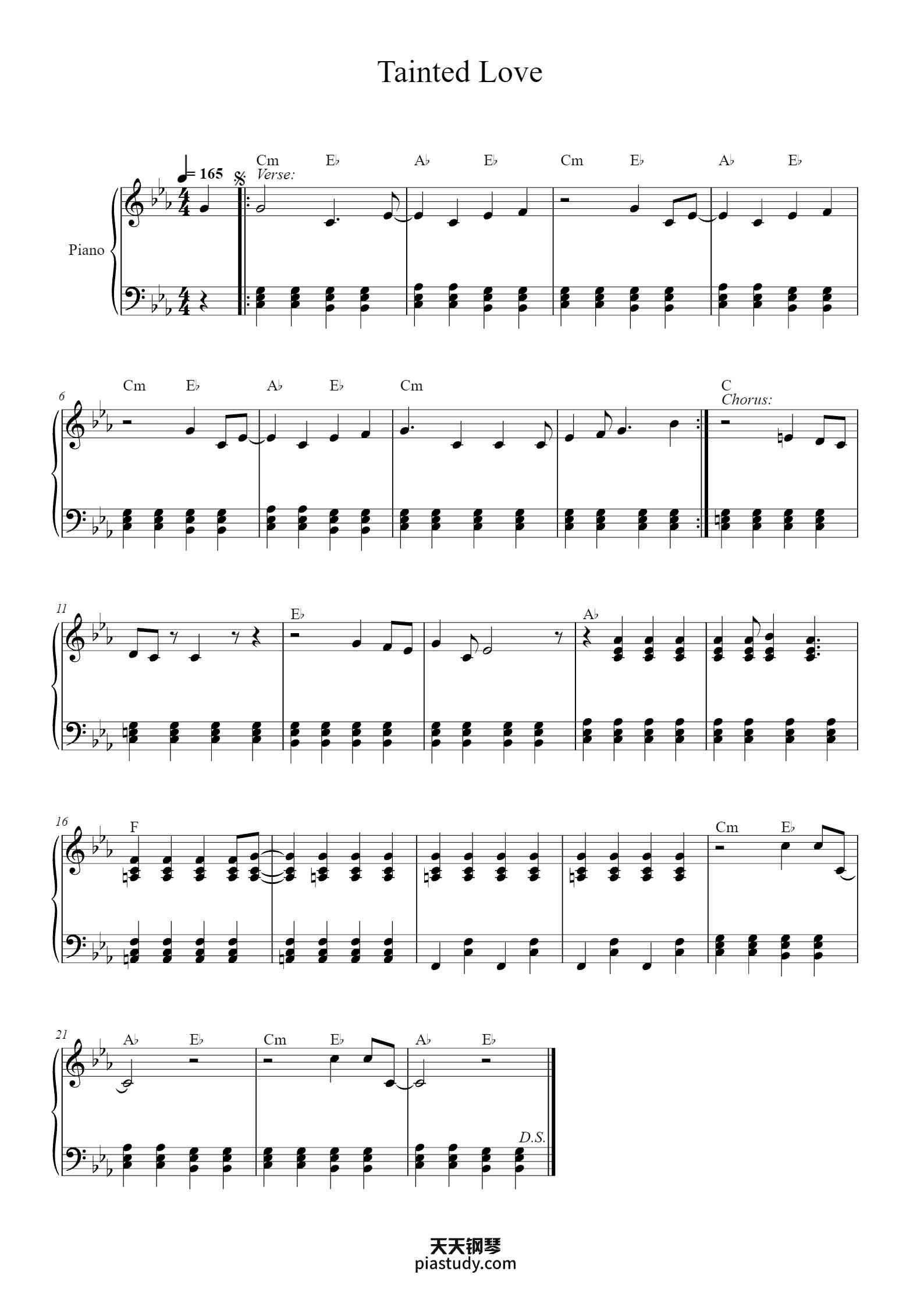 'Tainted Love' - Piano Sheet Music By Gloria Jones Ed Cobb | TOPiano