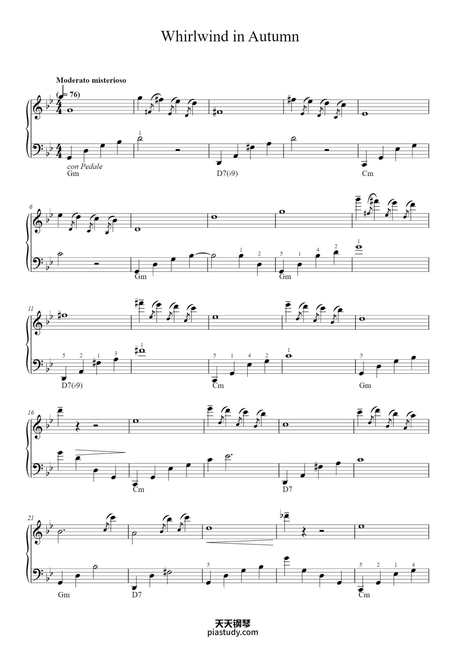 Whirlwind in Autumn钢琴谱 - Fariborz Lachini - free piano sheet music ...