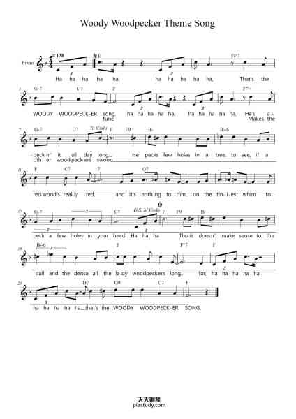 'Woody Woodpecker Theme Song' - Piano Sheet Music By George Tibbles and ...