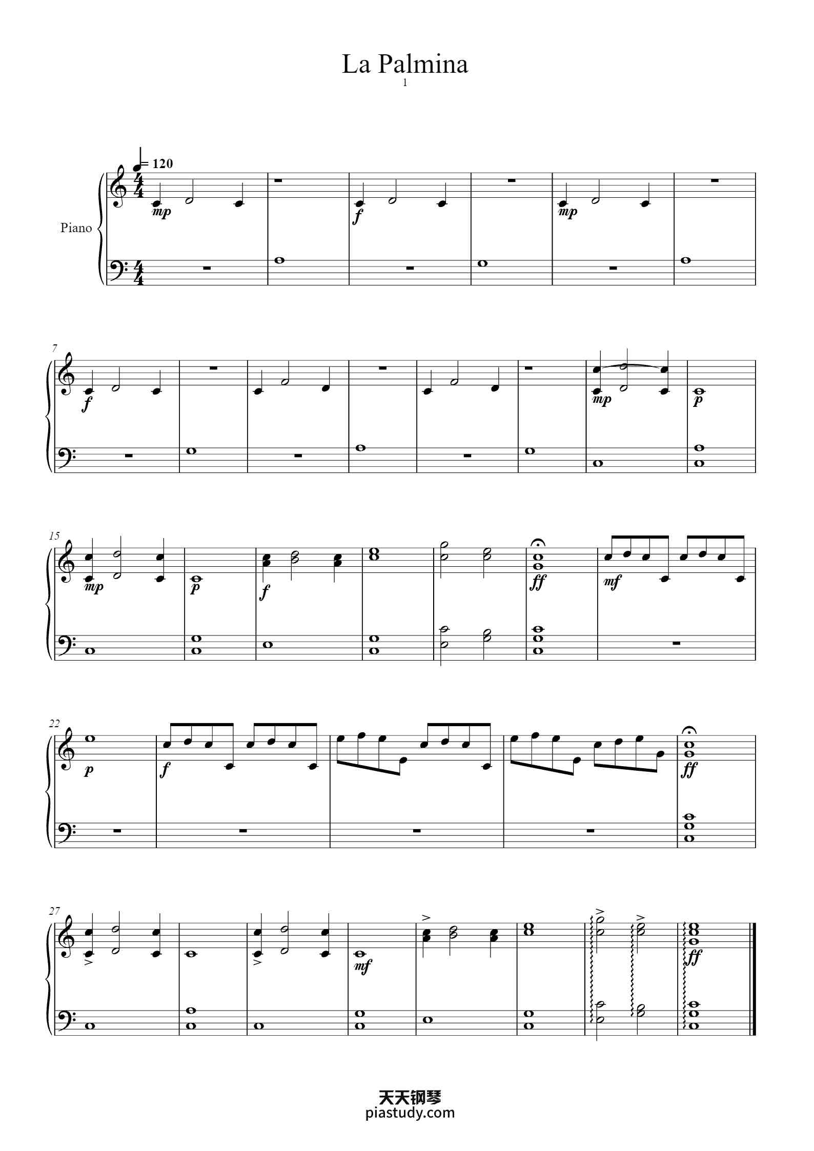 La Palmina钢琴谱 - Raymond Saliba - free piano sheet music - PiaNoproblem
