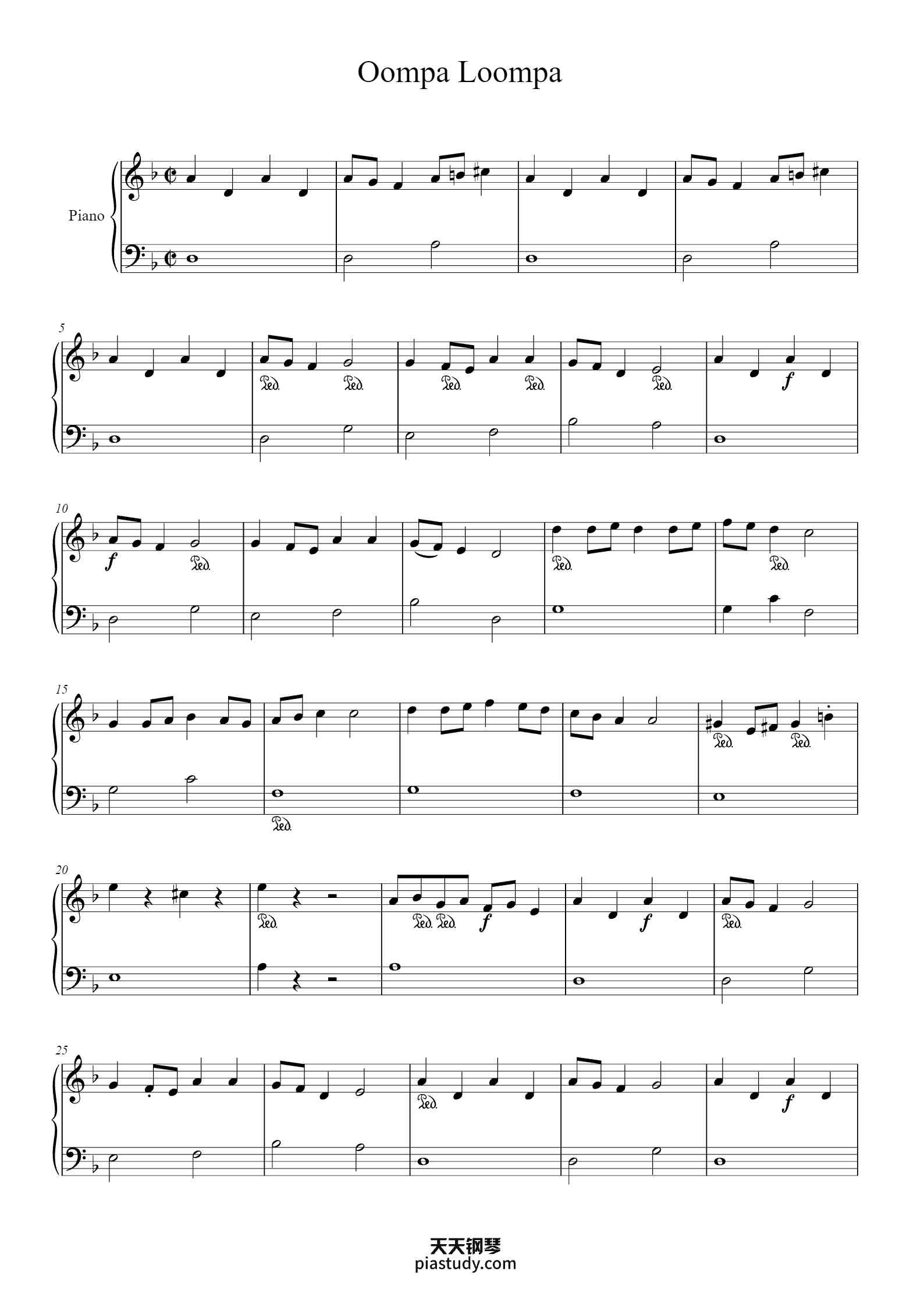 Oompa Loompa钢琴谱 - Misc Soundtrack - free piano sheet music - PiaNoproblem