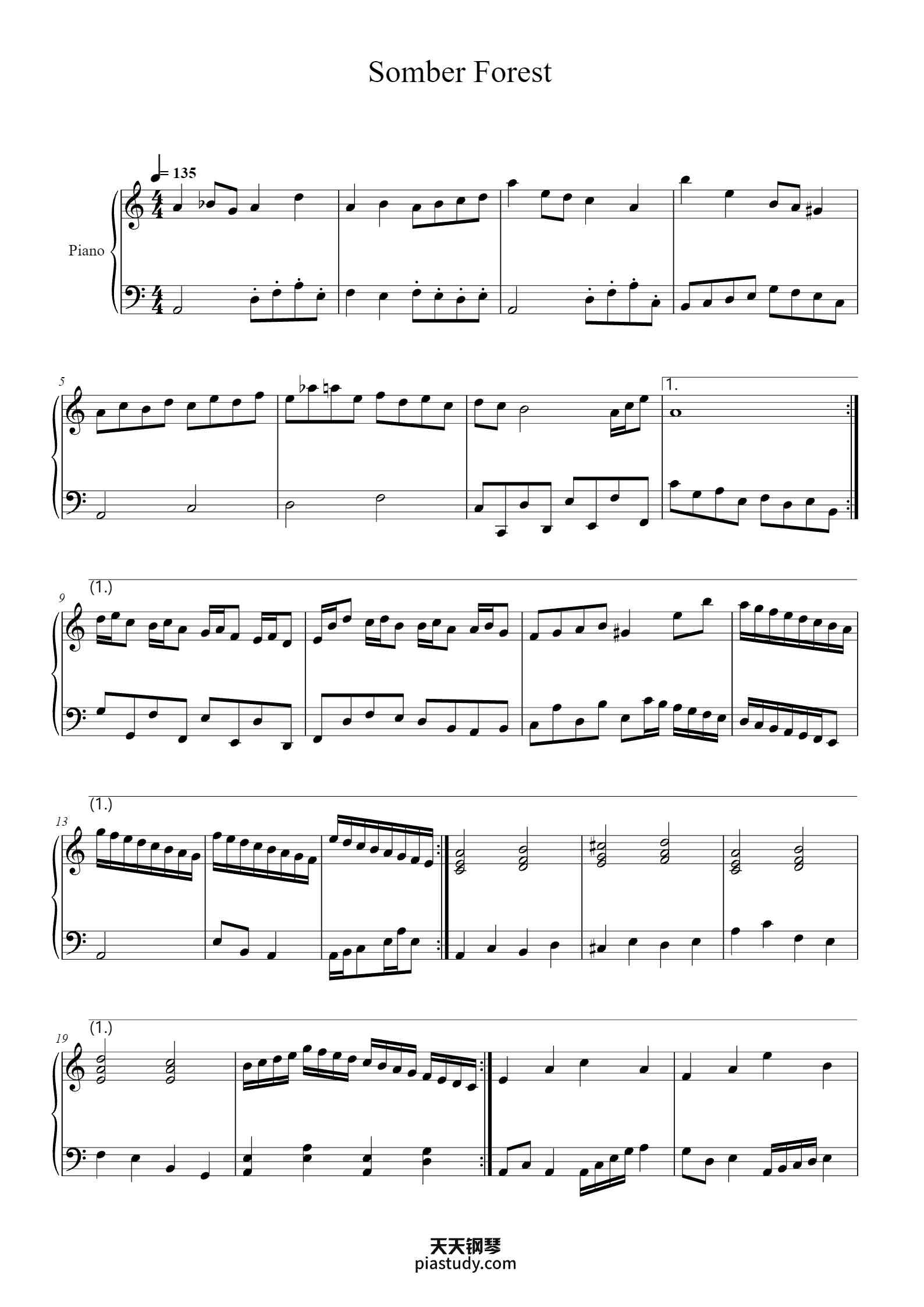 Somber Forest钢琴谱 - Transient Helix/HyperTechno - free piano sheet music ...