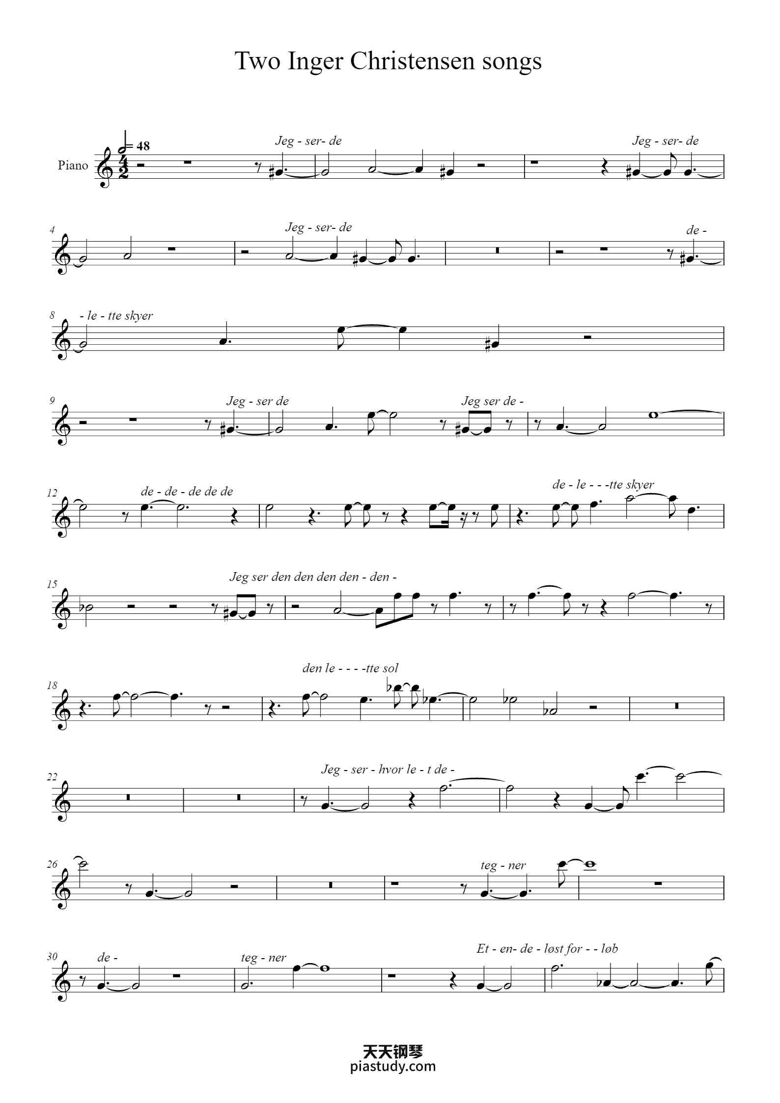 Two Inger Christensen songs钢琴谱 - Dempzy - free piano sheet music ...