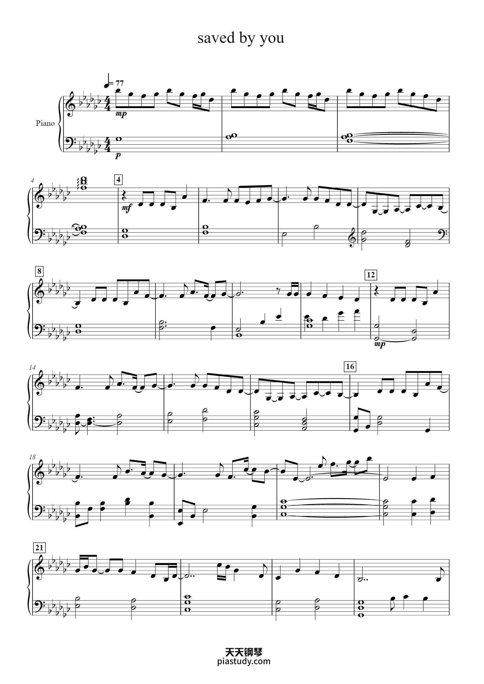 'saved by you' - Piano Sheet Music By xxx | TOPiano