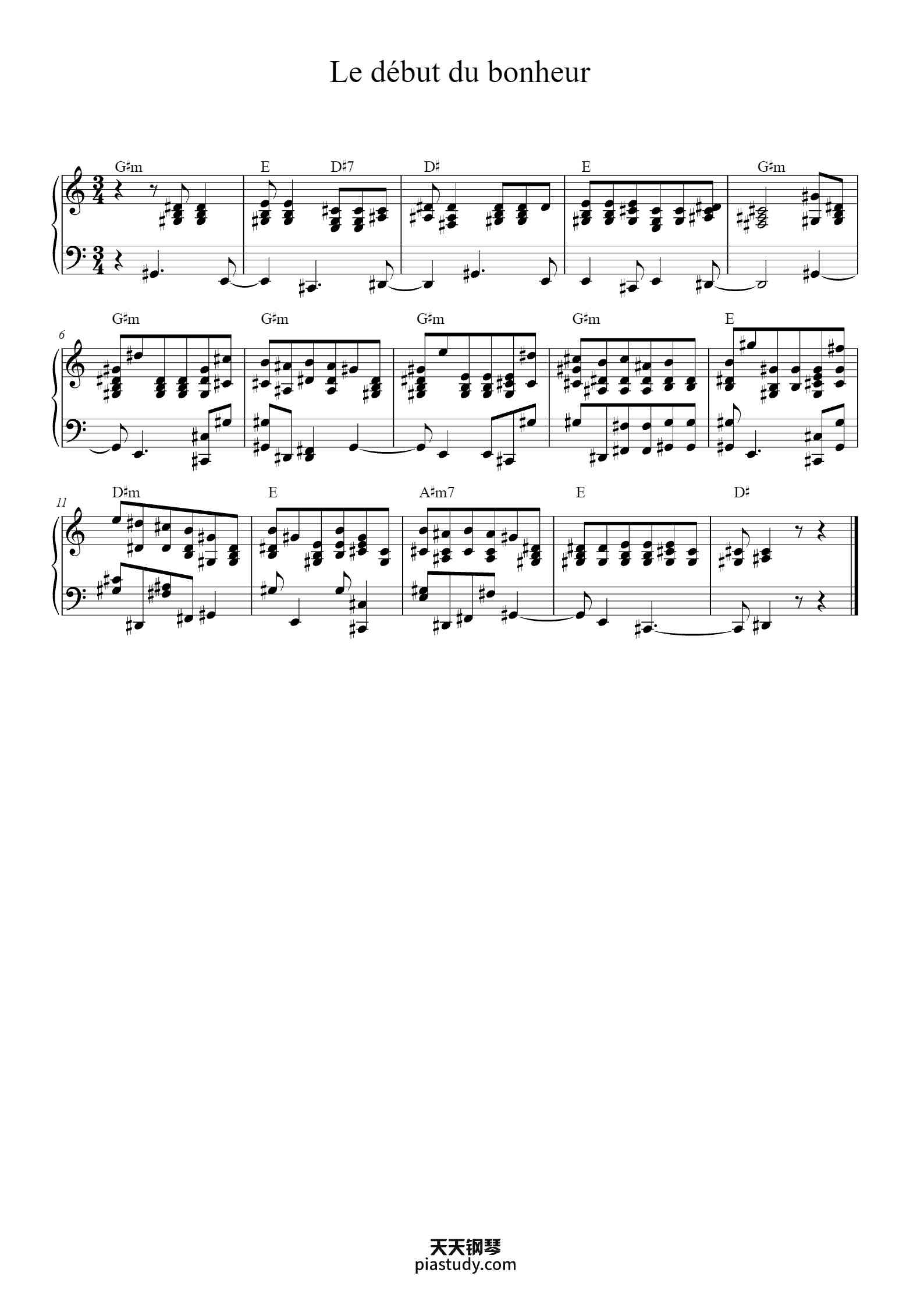'Le début du bonheur' - Piano Sheet Music By Daprinski - Topic | TOPiano