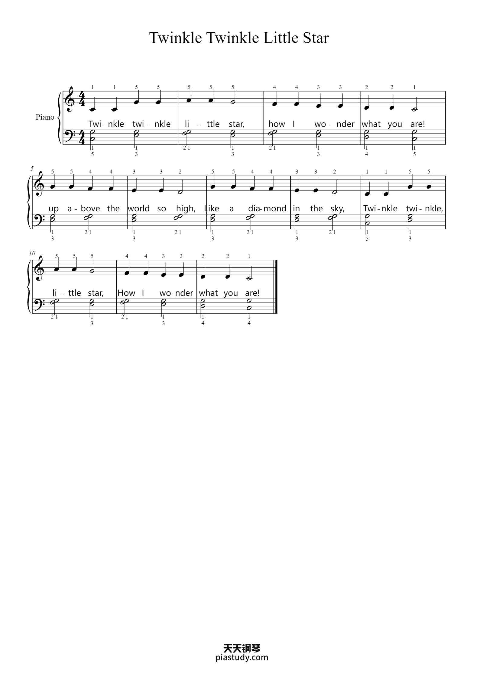 Twinkle Twinkle Little Star钢琴谱 - Wolfgang Amadeus Mozart - free piano ...
