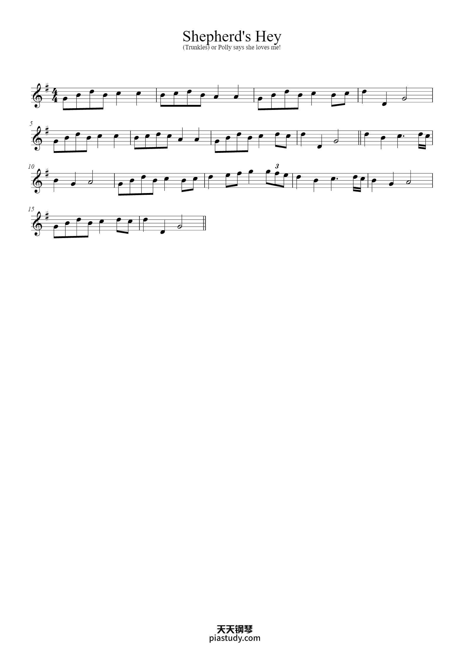 Shepherd's Hey钢琴谱 - Sydney Griffin - free piano sheet music - PiaNoproblem