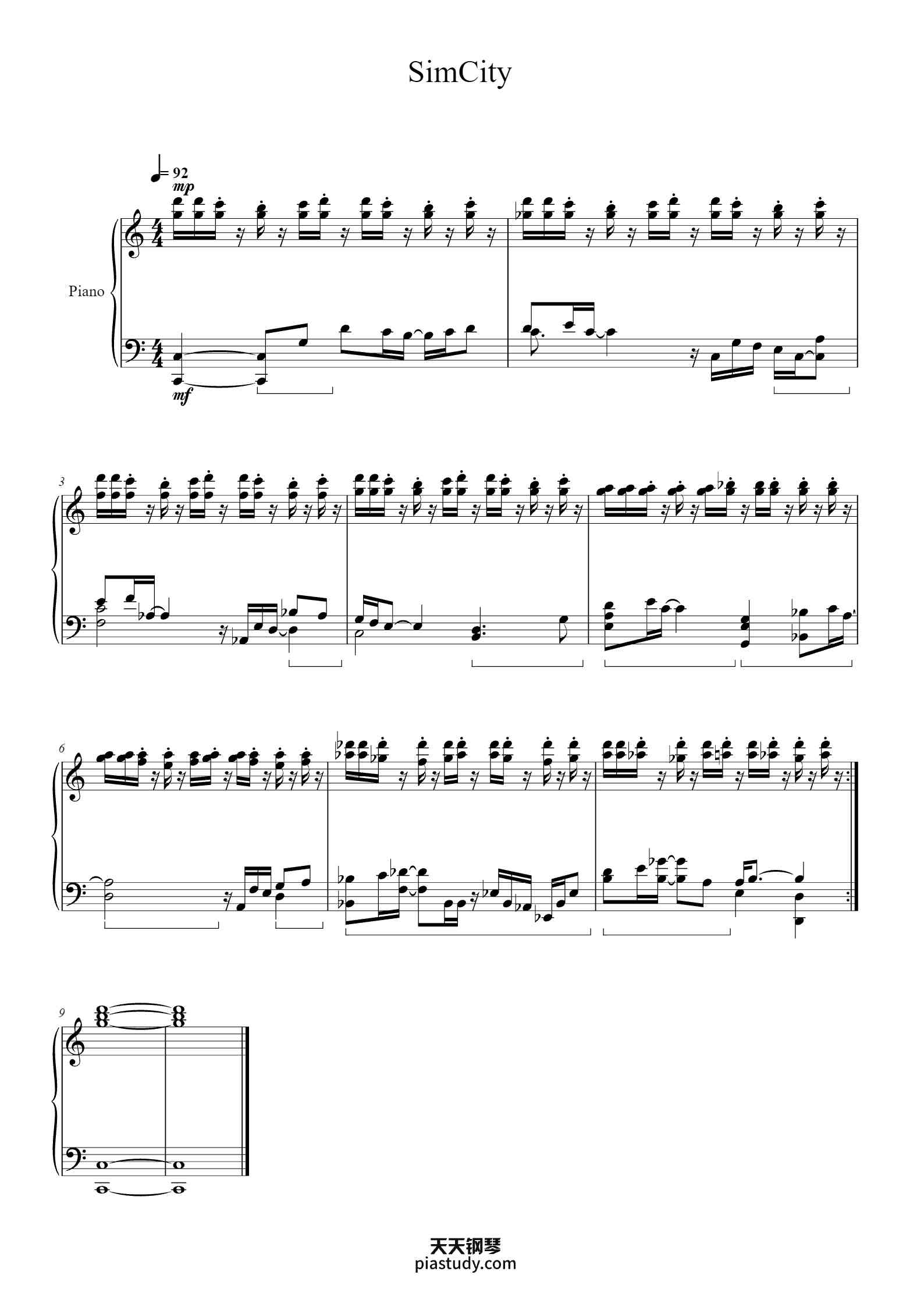 'SimCity' - Beginner Piano Sheet Music by Graboyd Corann | TOPiano