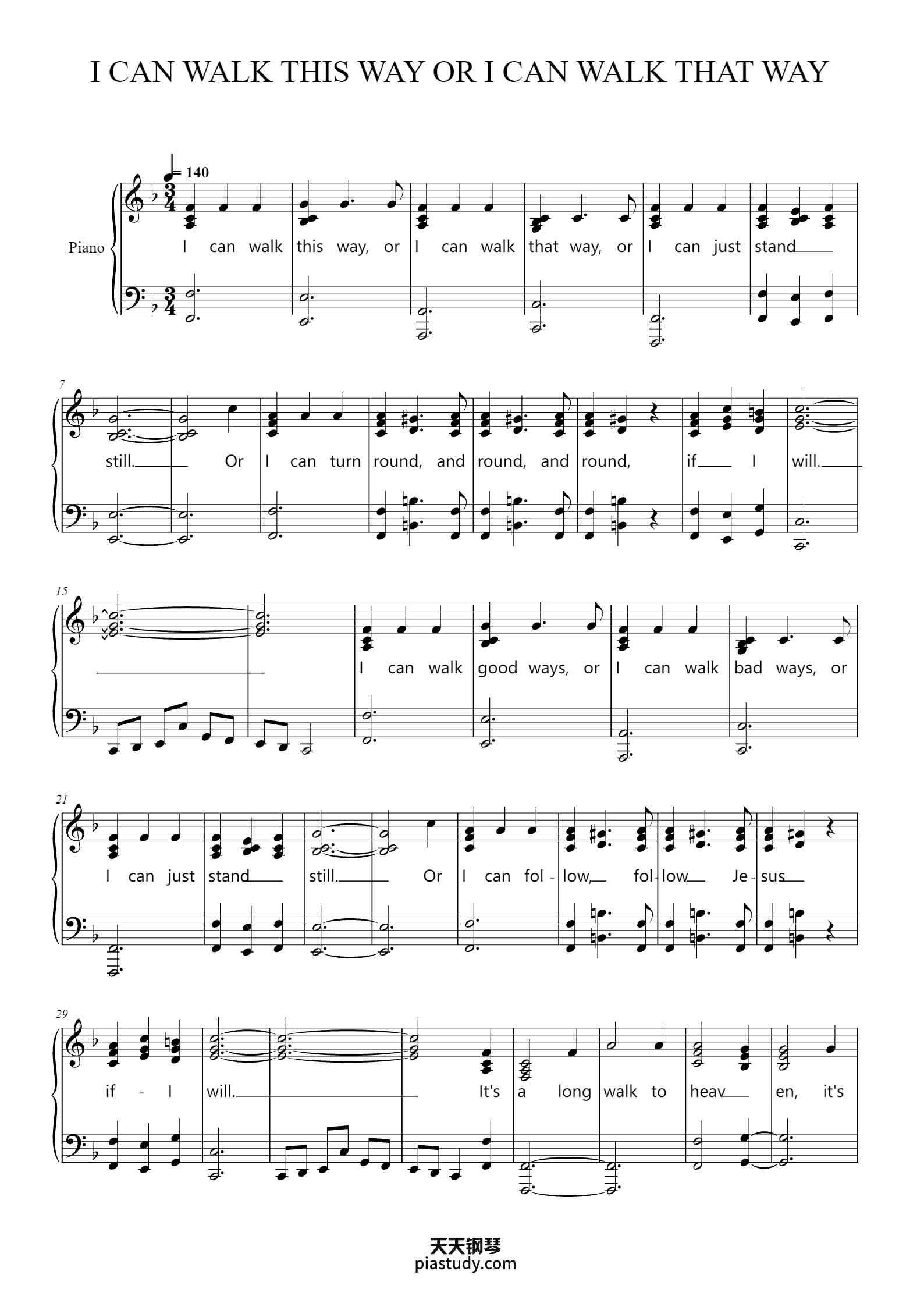 'I CAN WALK THIS WAY OR I CAN WALK THAT WAY' - Piano Sheet Music By ...