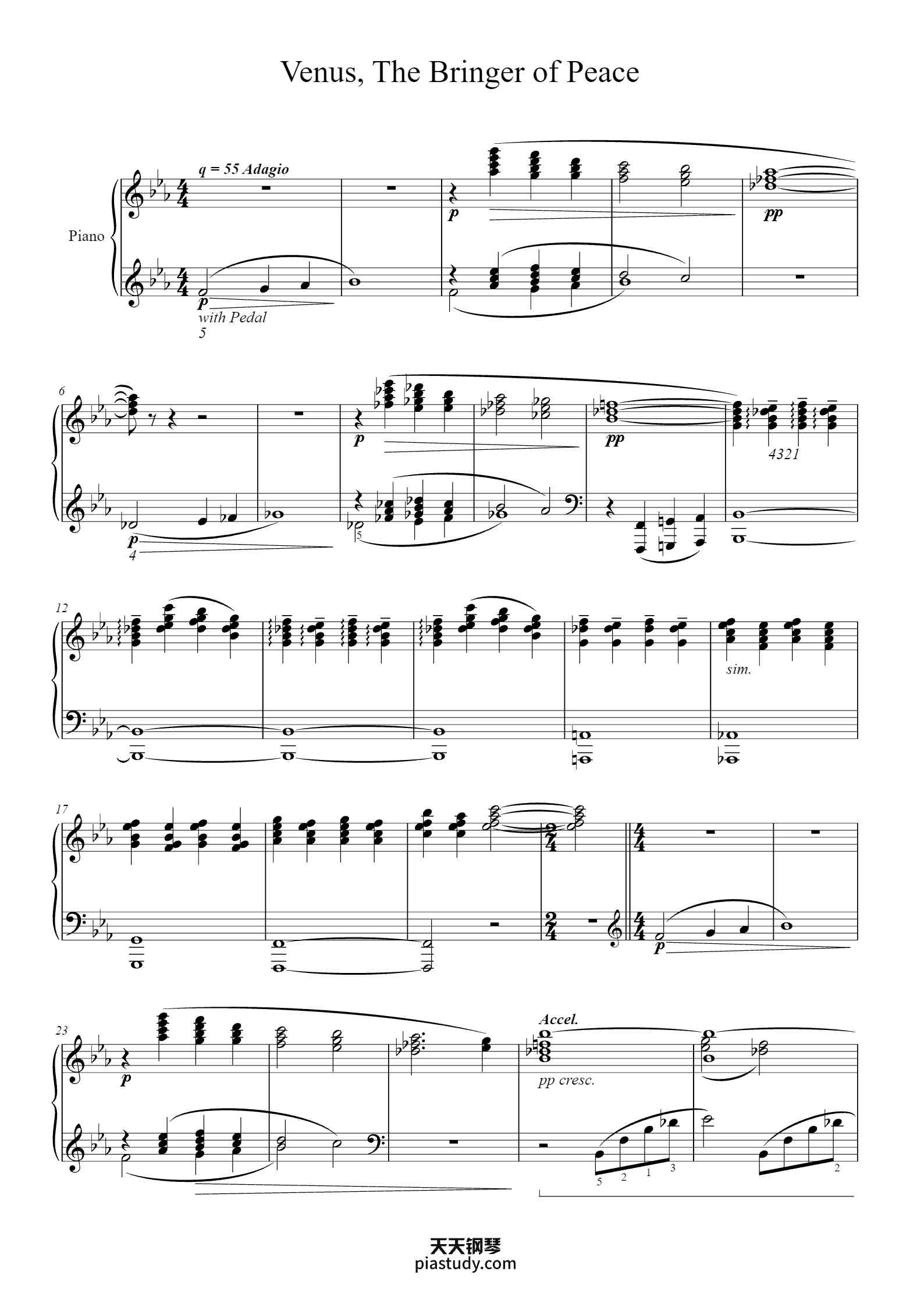 The Planets, Op. 32: II. Venus, the Bringer of Peace钢琴谱 - Gustav Holst ...