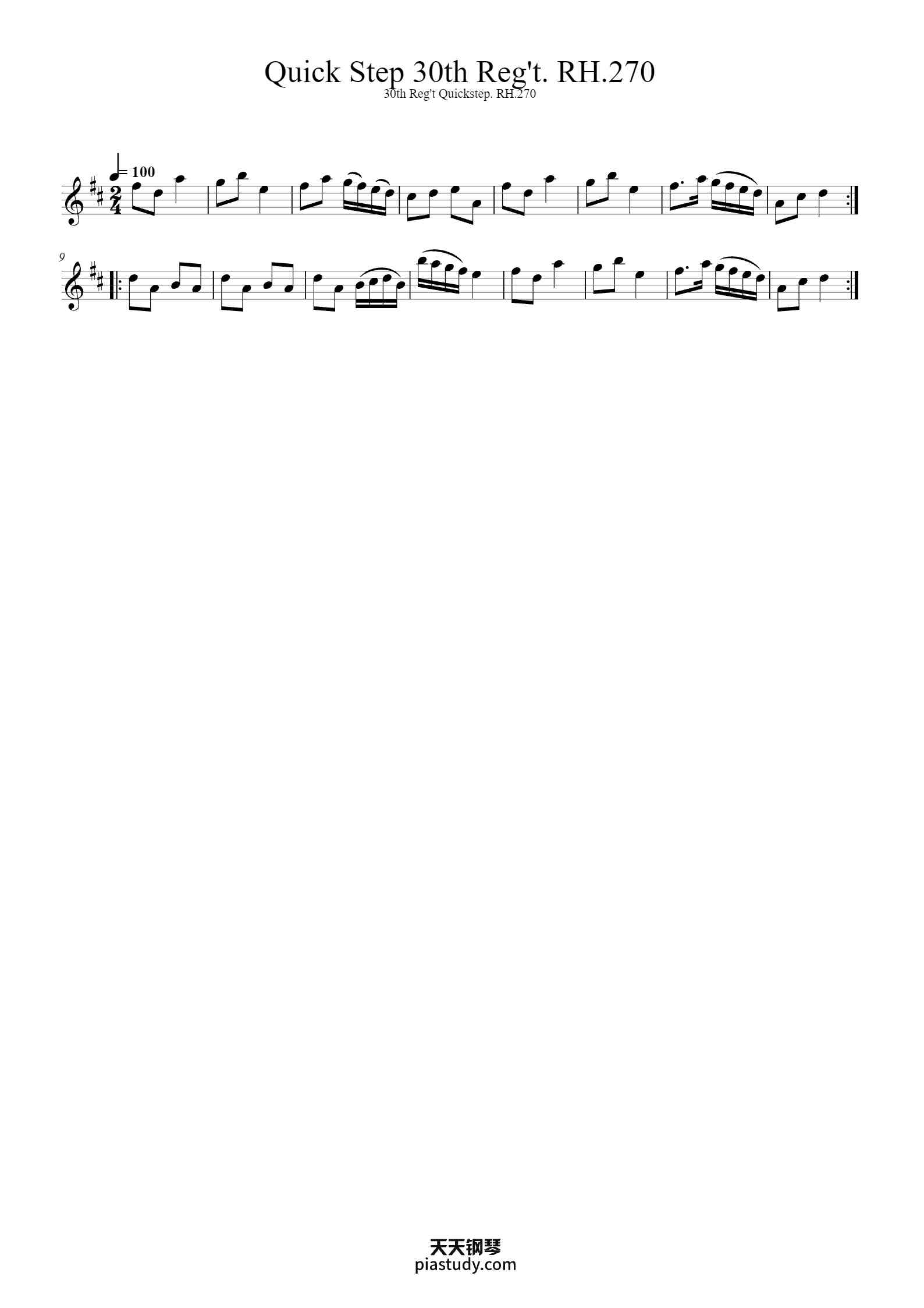 'Quick Step 30th Reg't. RH.270' - Piano Sheet Music By xxx | TOPiano