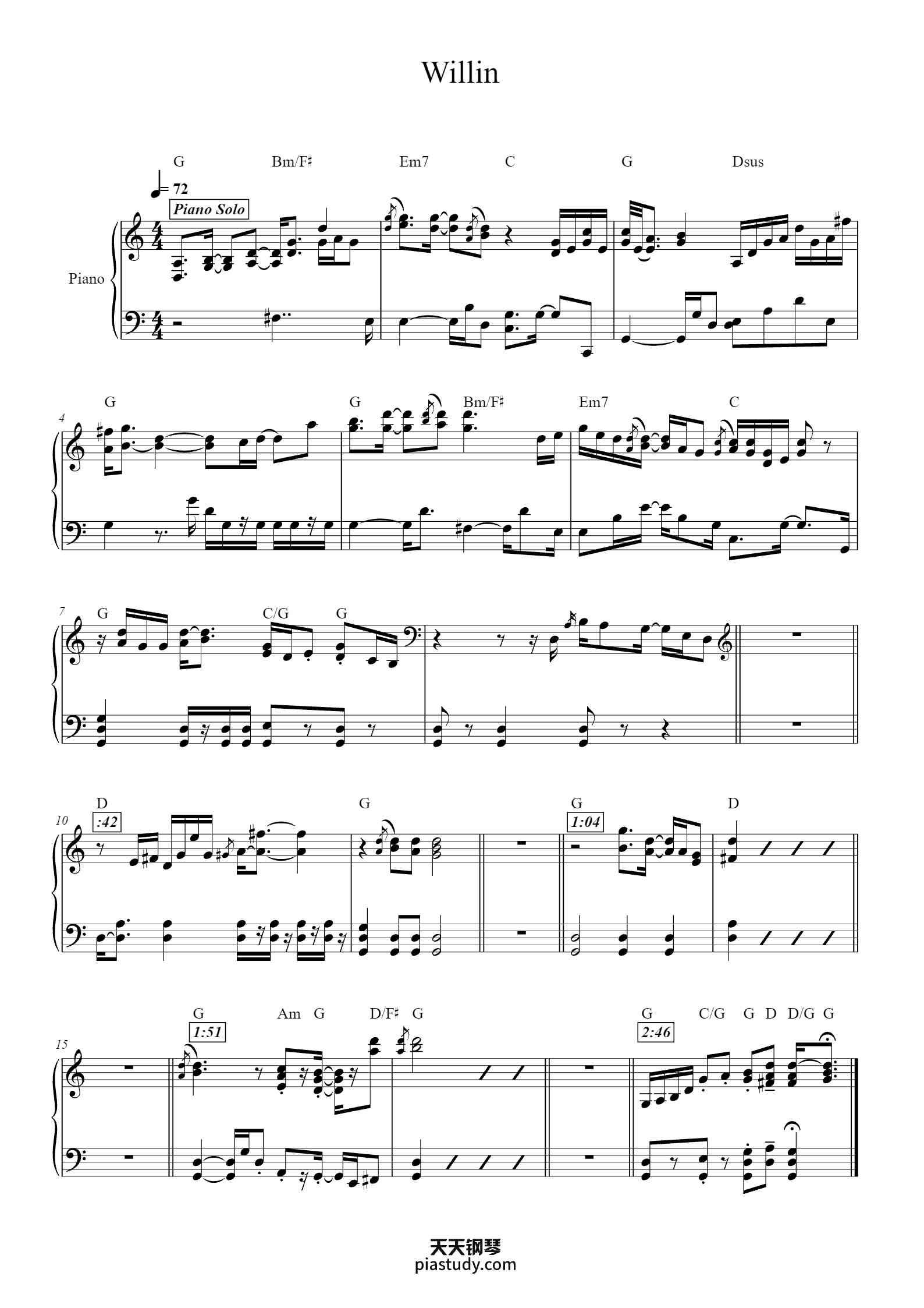 Willin钢琴谱 - Little Feat - free piano sheet music - PiaNoproblem