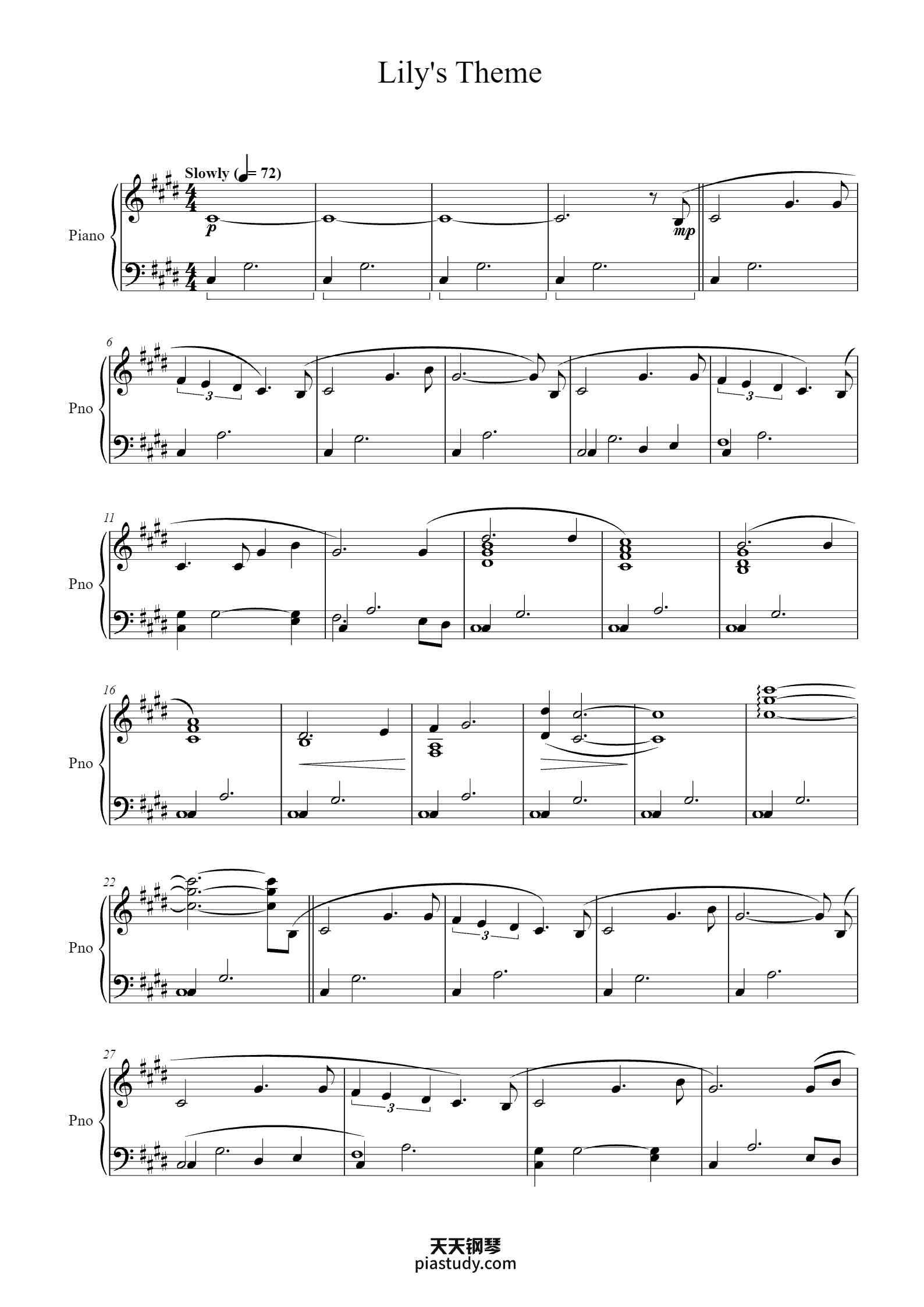 'Lily's Theme' - Piano Sheet Music By By ALEXANDRE DESPLAT | TOPiano