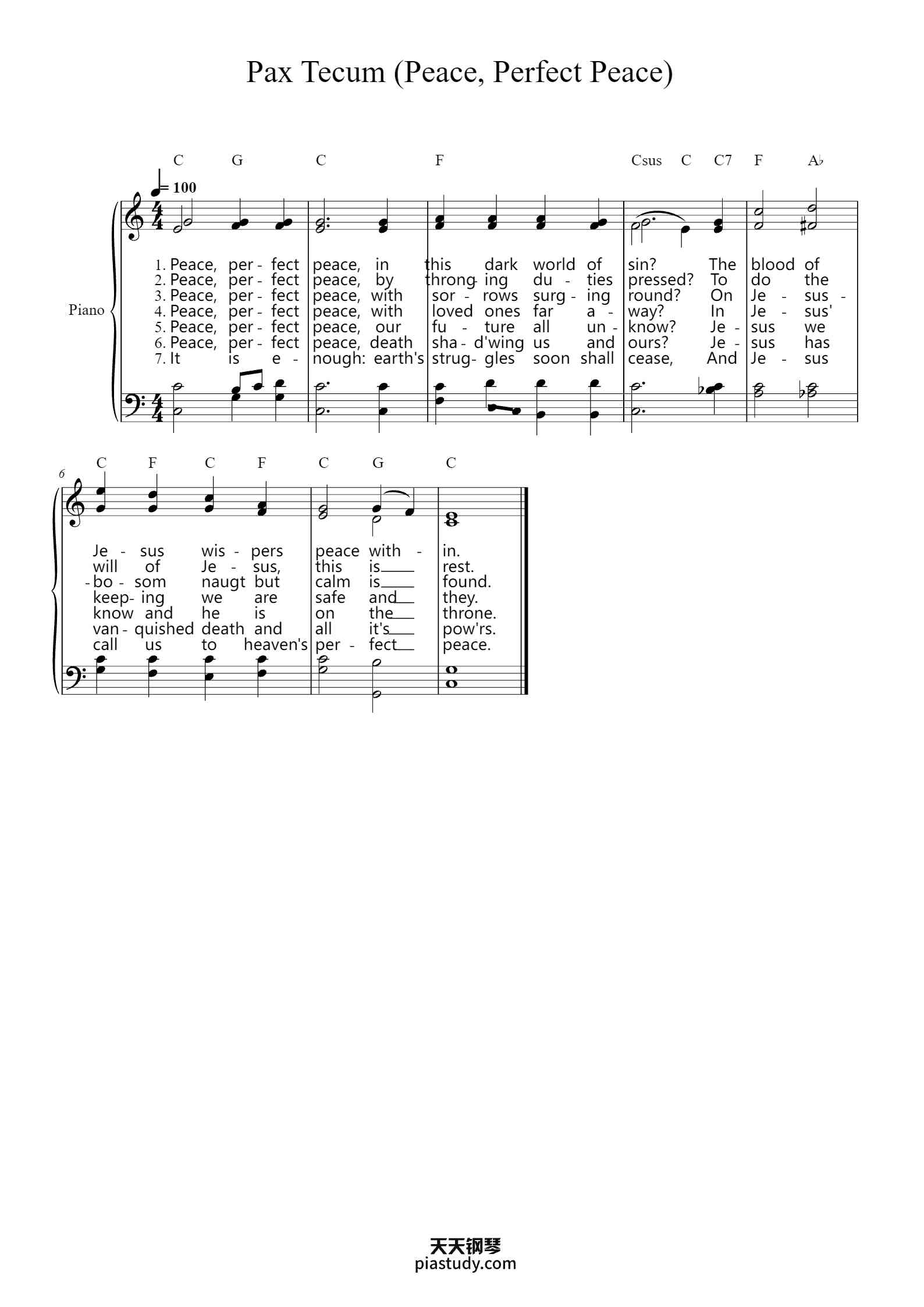 Pax Tecum (Peace, Perfect Peace)钢琴谱 - George Thomas Caldbeck - free ...