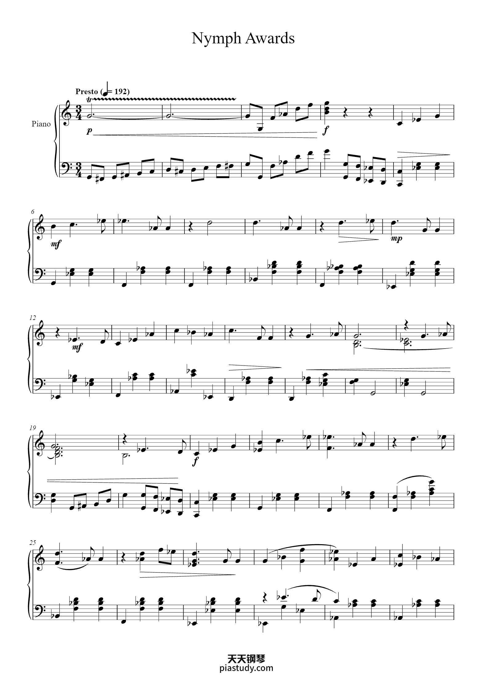 'Nymph Awards' - Piano Sheet Music By Arranged by Lesi | TOPiano