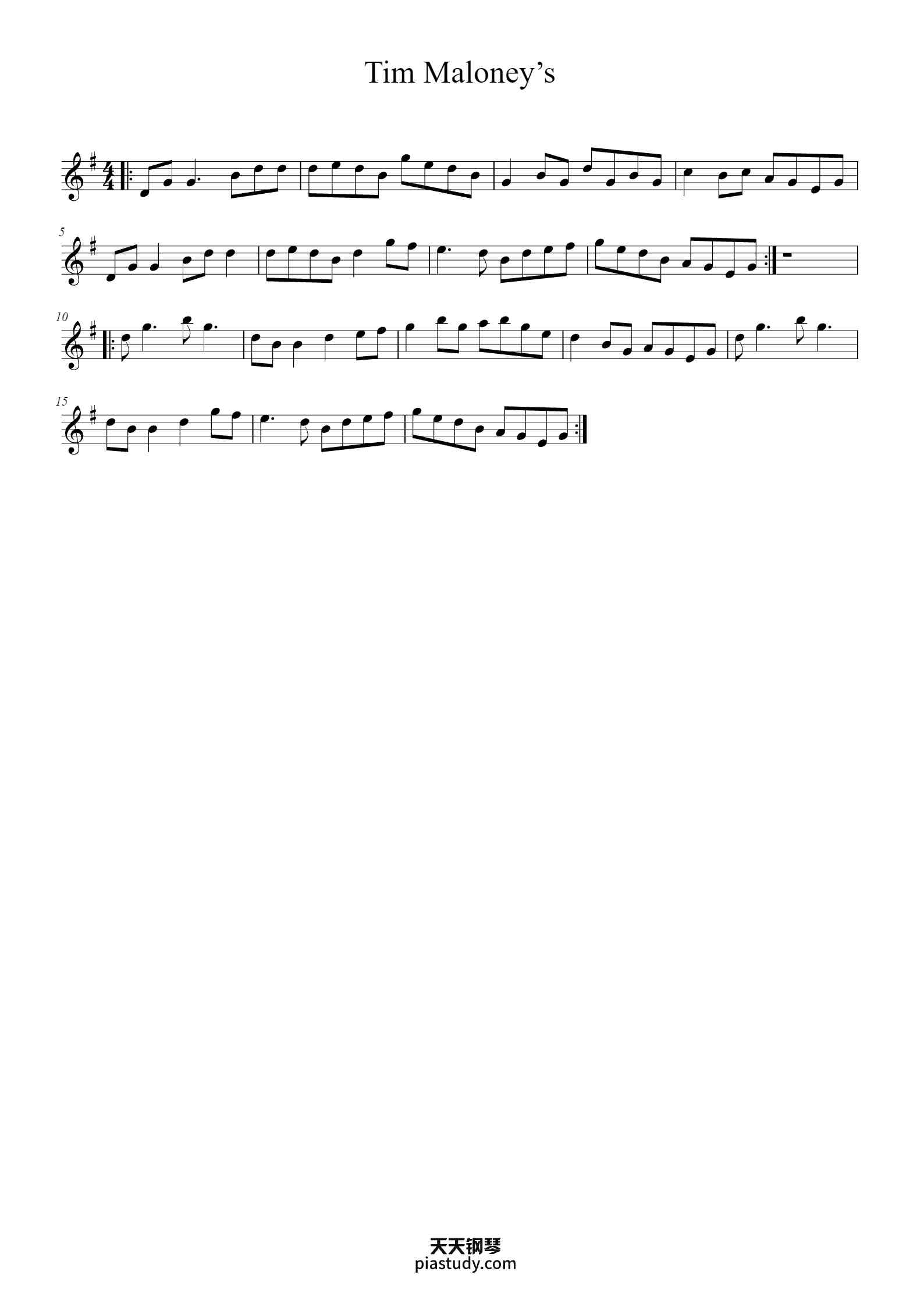 Tim Maloney’s钢琴谱 - Unknown author - free piano sheet music - PiaNoproblem