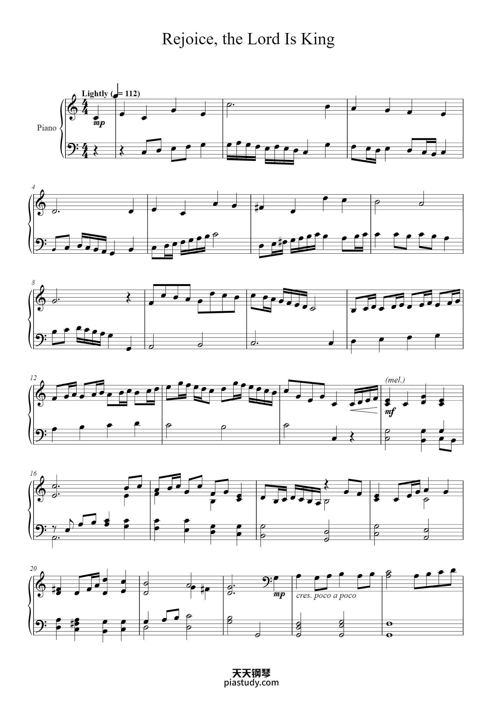 'Rejoice, the Lord Is King' - Piano Sheet Music By Lloyd Larson Tune ...