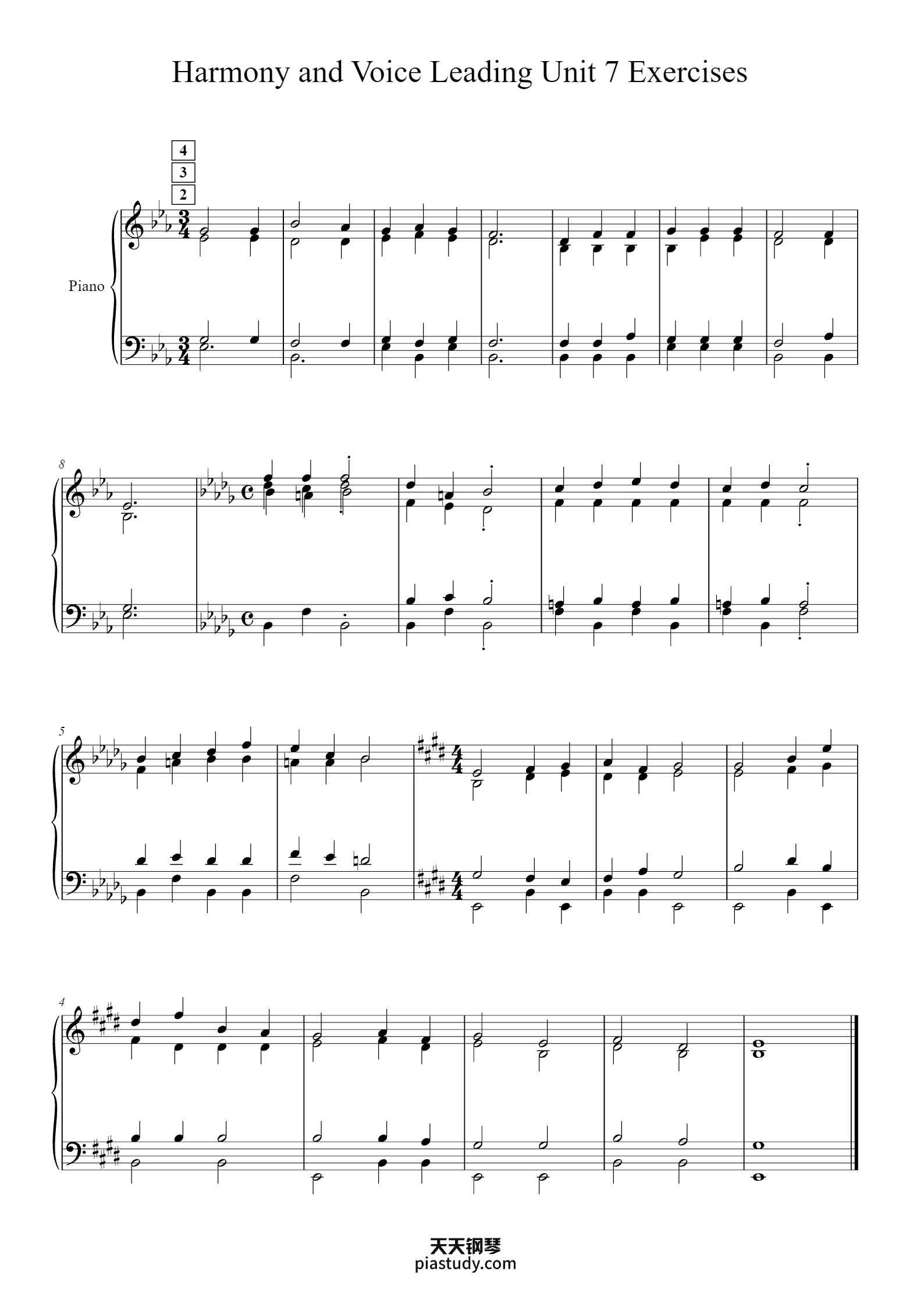 'Harmony and Voice Leading Unit 7 Exercises' - Beginner Piano Sheet ...