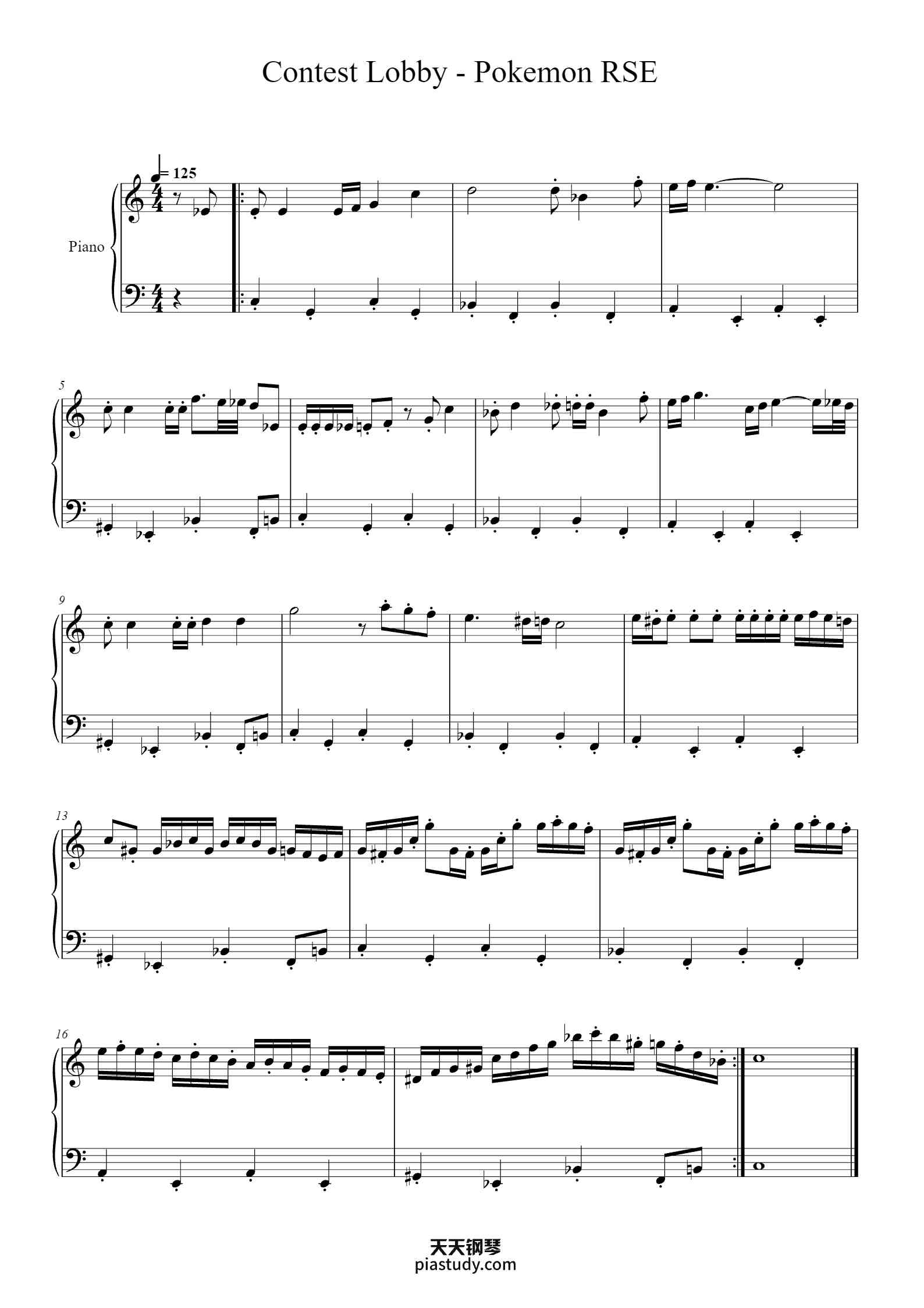 'Contest Lobby - Pokemon RSE' - Piano Sheet Music By Composer: Go ...
