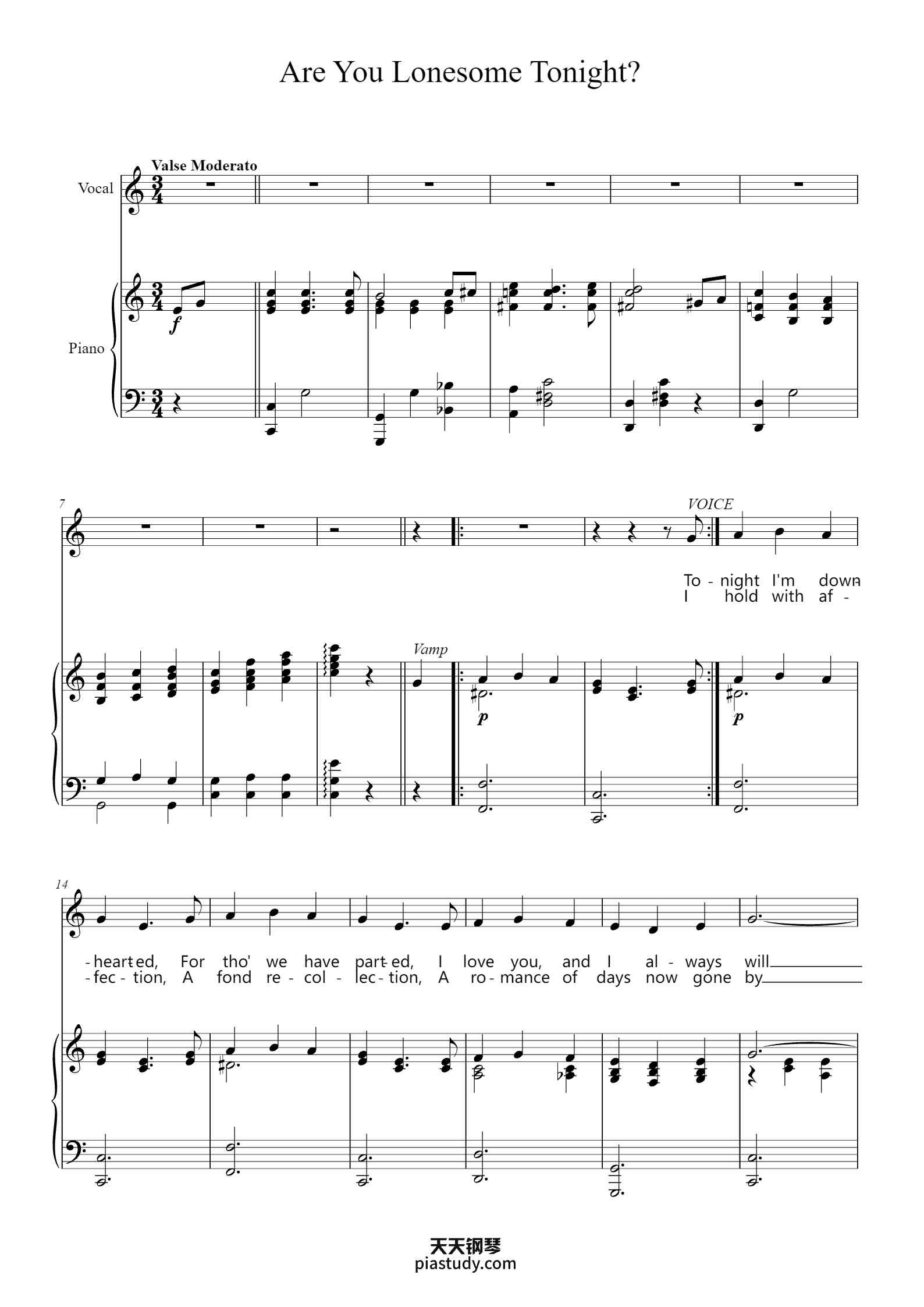 'Are You Lonesome Tonight?' - Piano Sheet Music By Words and Music by ...