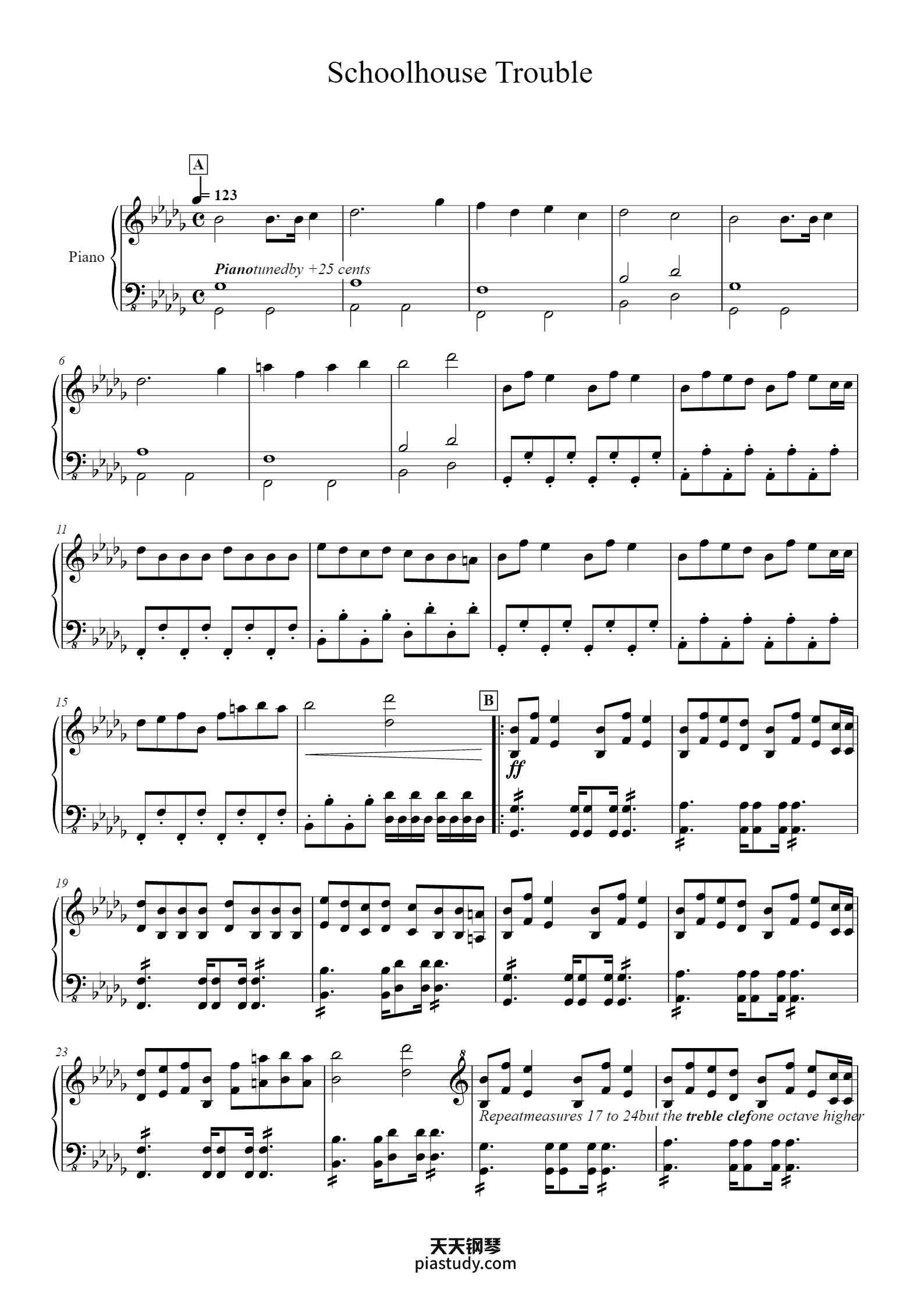 'Schoolhouse Trouble' - Piano Sheet Music By Composed by: Anthony ...