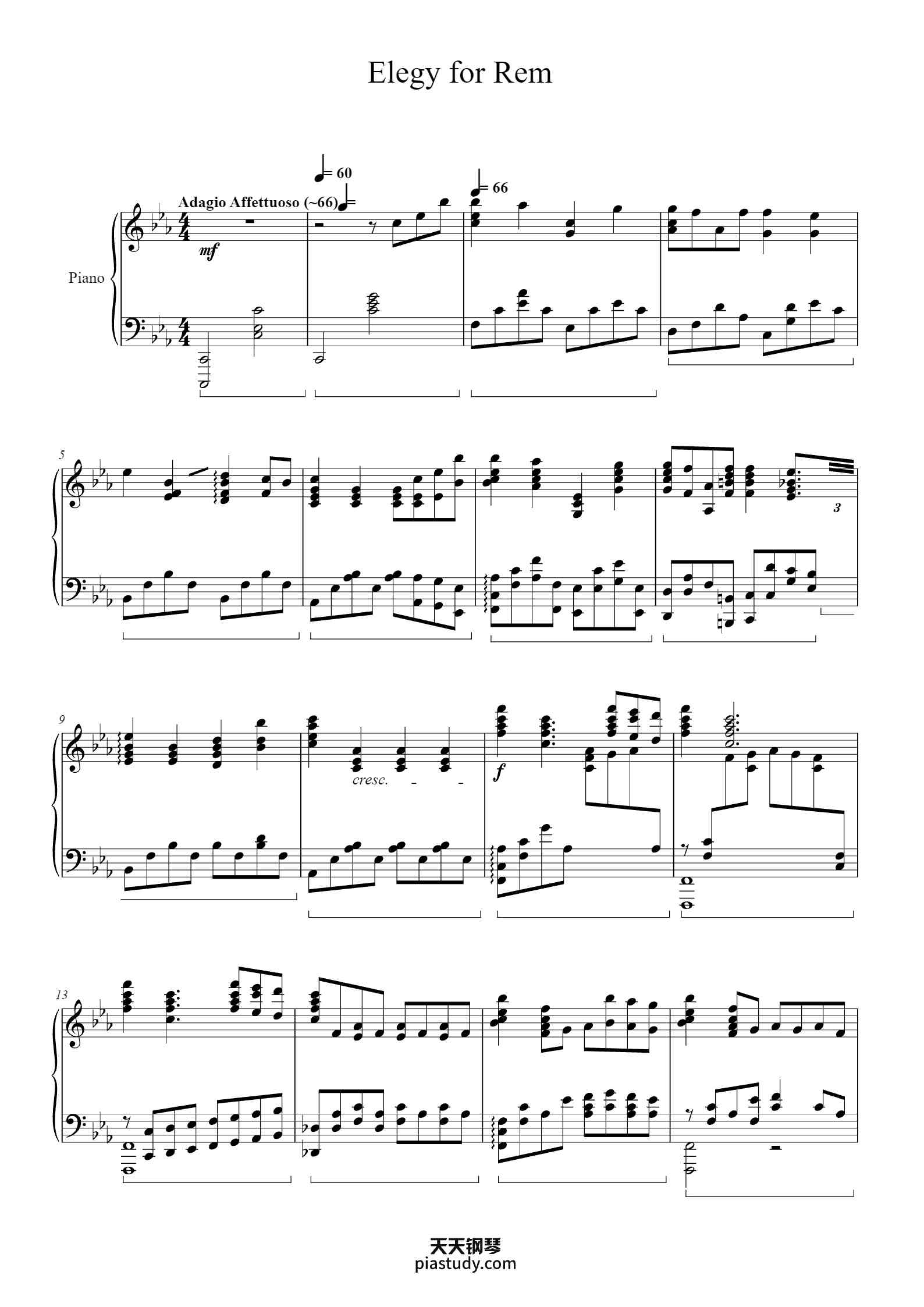 'Elegy for Rem' - Piano Sheet Music By Arranged by TheIshter | TOPiano