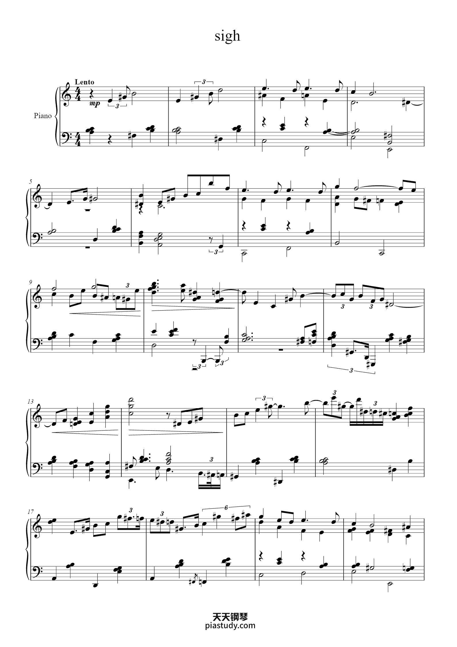 sigh钢琴谱 - Bachel Mova - free piano sheet music - PiaNoproblem