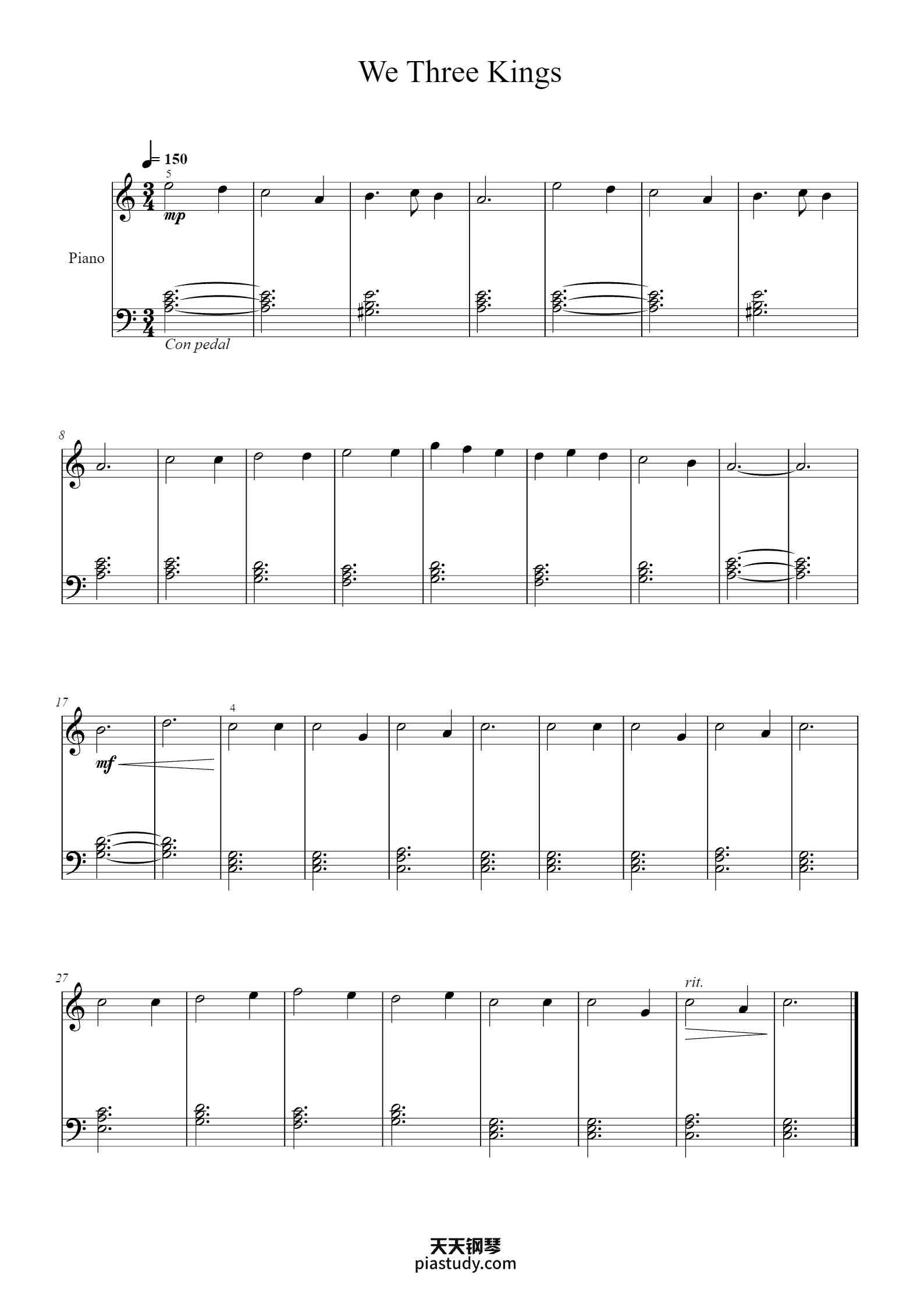 'We Three Kings' - Piano Sheet Music By Arranged by Sadie King | TOPiano