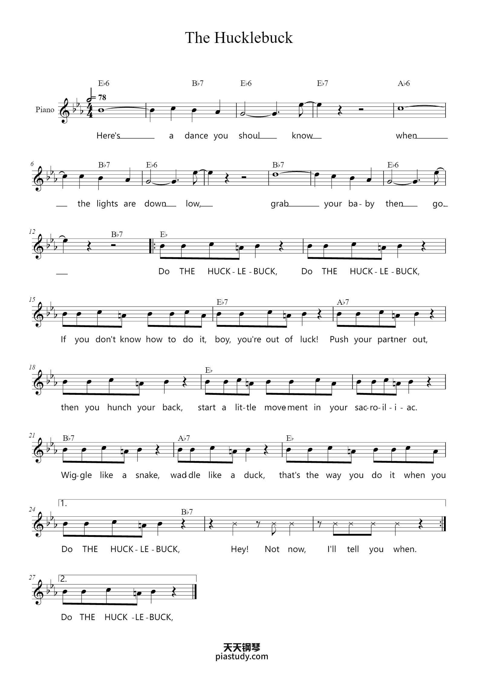 'The Hucklebuck' - Beginner Piano Sheet Music by Andy Gibson | TOPiano