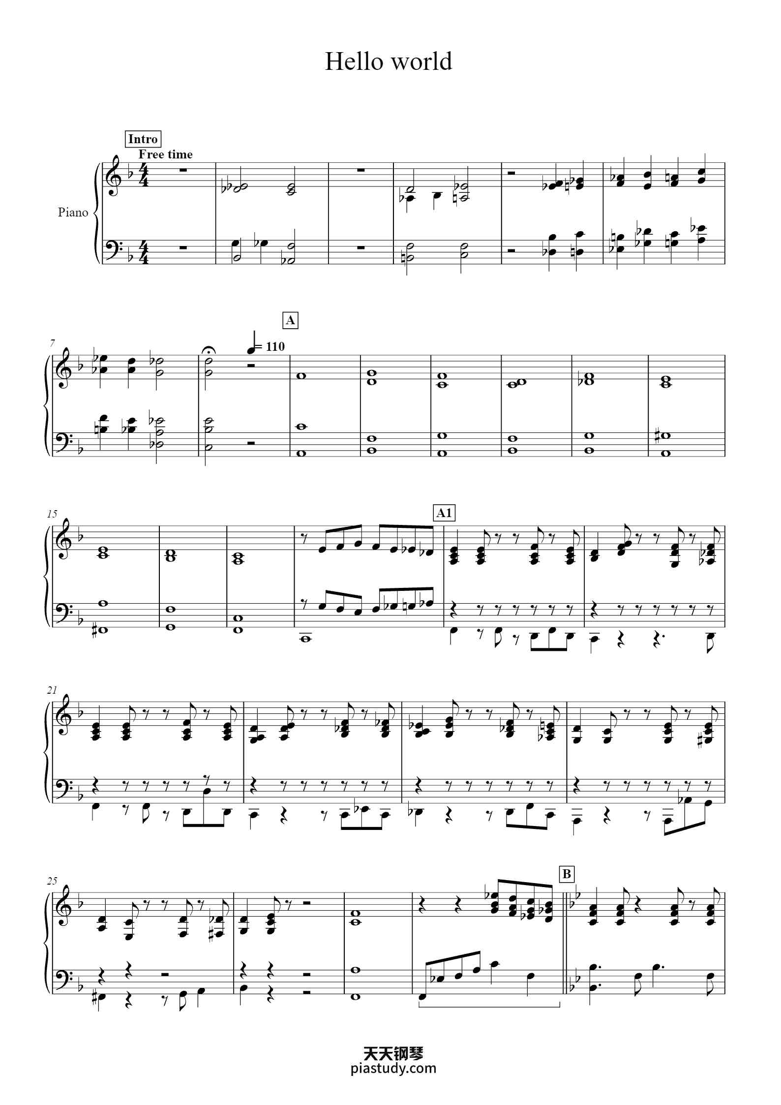 'Hello world' - Piano Sheet Music By Composed by: Louie Zhong | TOPiano