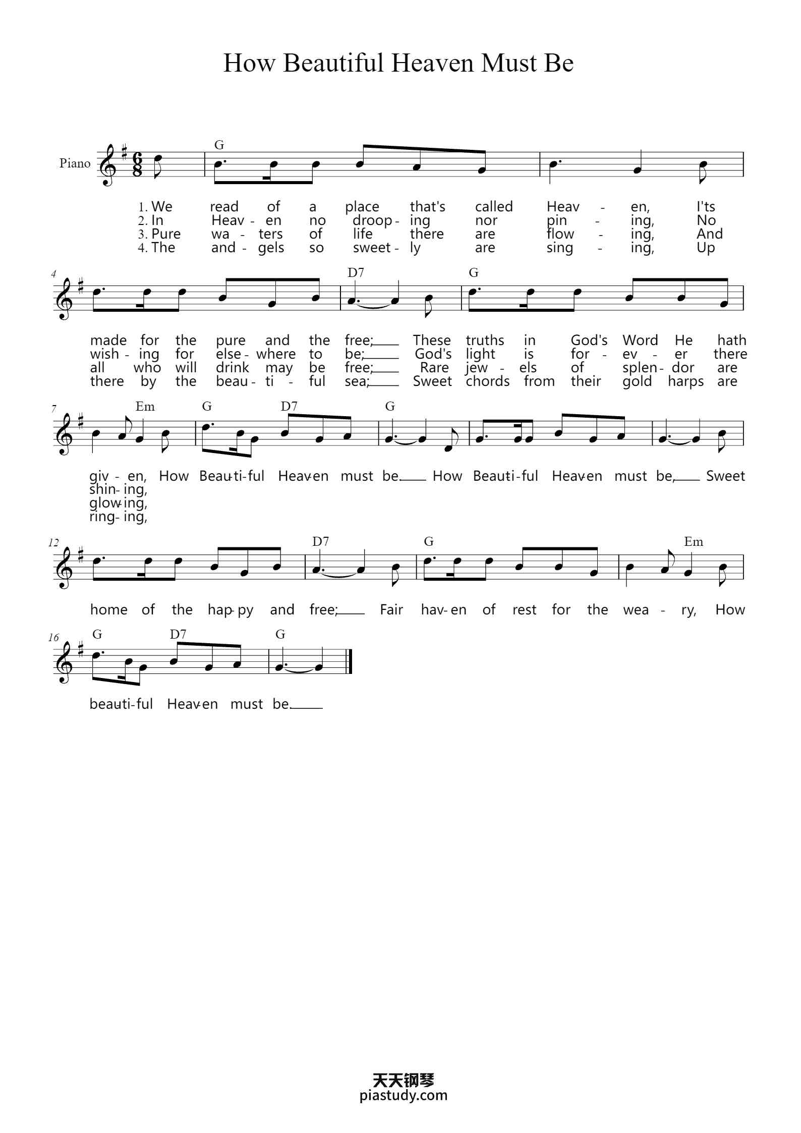 How Beautiful Heaven Must Be钢琴谱 - Greenjeames - free piano sheet music ...