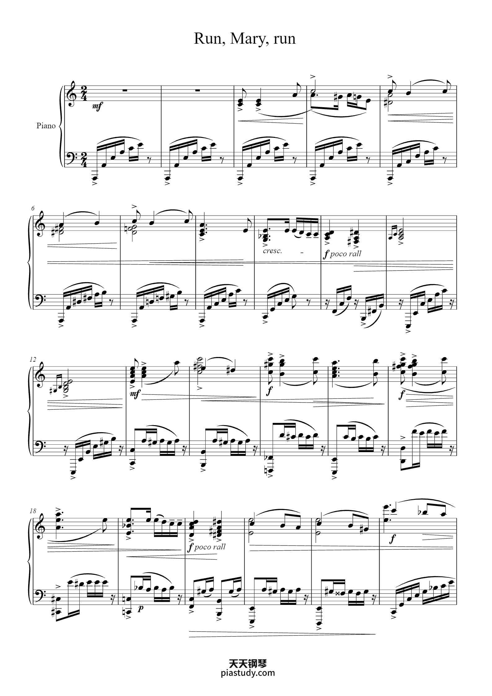 'Run, Mary, run' - Piano Sheet Music By Samuel Coleridge Taylor | TOPiano