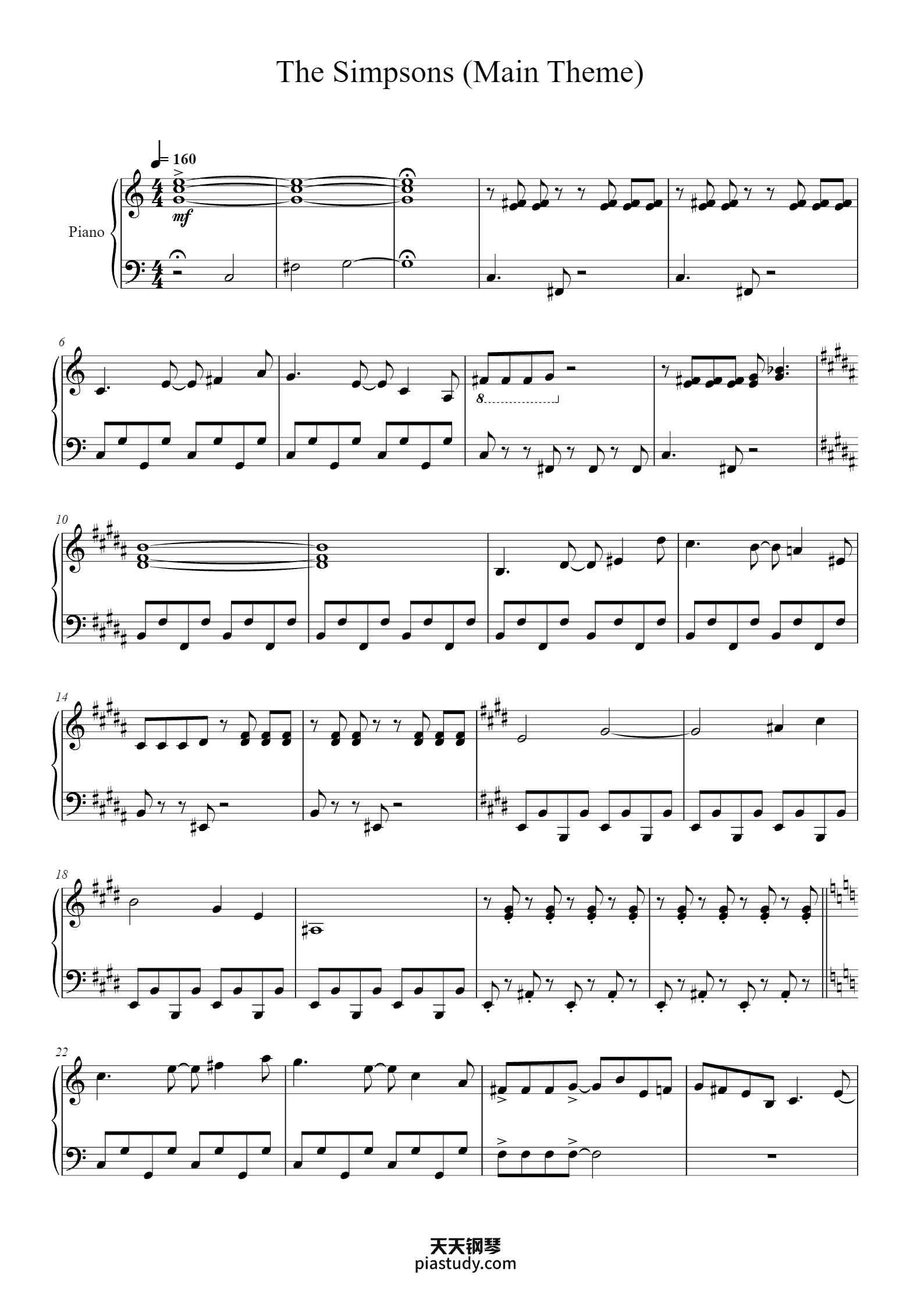 'The Simpsons (Main Theme)' - Piano Sheet Music By Danny Elfman arr ...