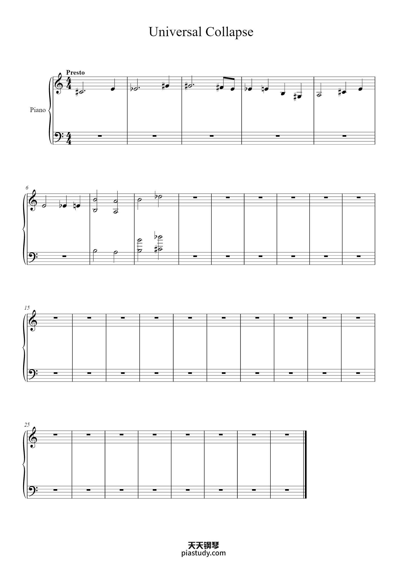 Universal Collapse钢琴谱 - Wooper - free piano sheet music - PiaNoproblem