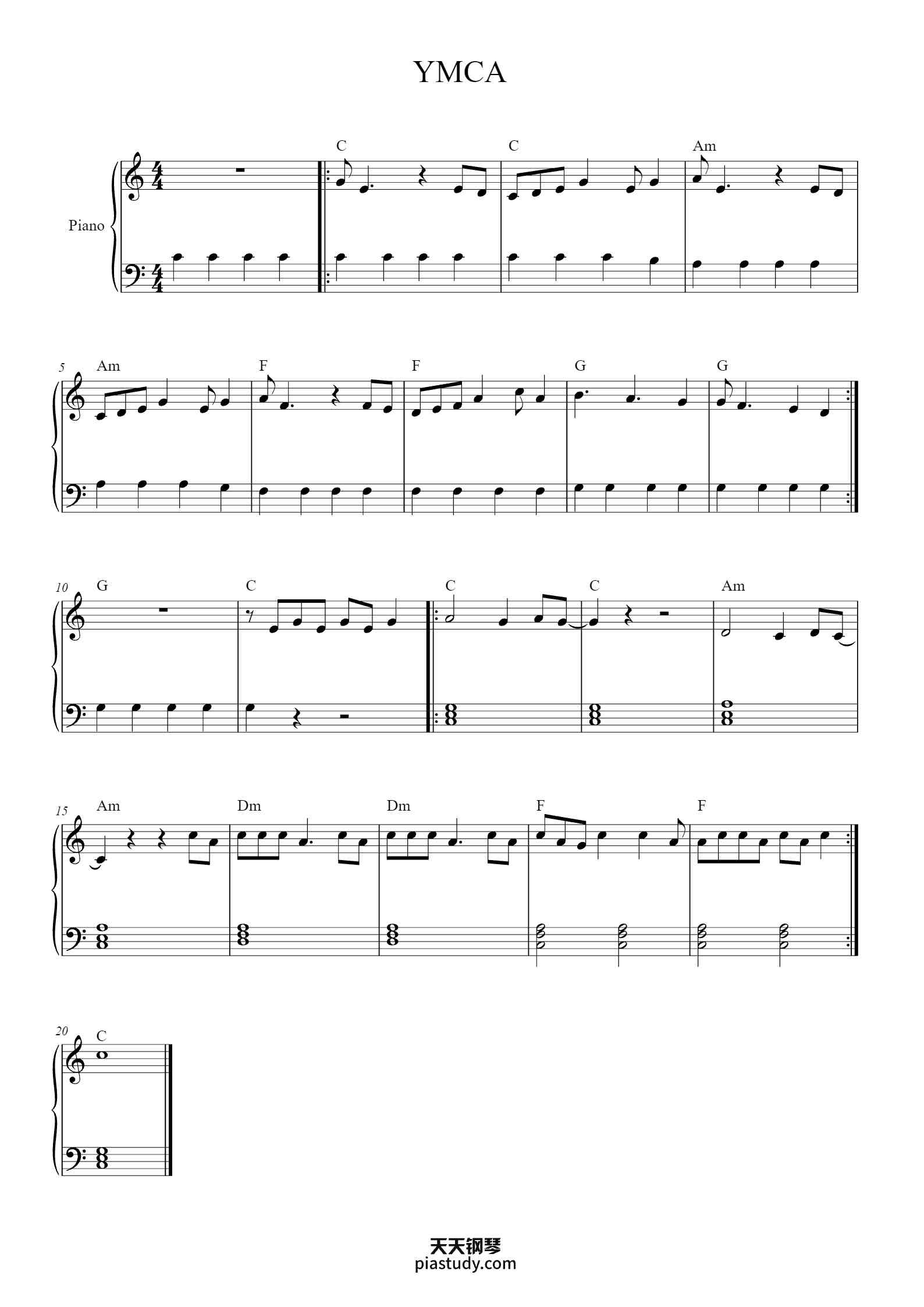 YMCA钢琴谱 - Village People - free piano sheet music - PiaNoproblem