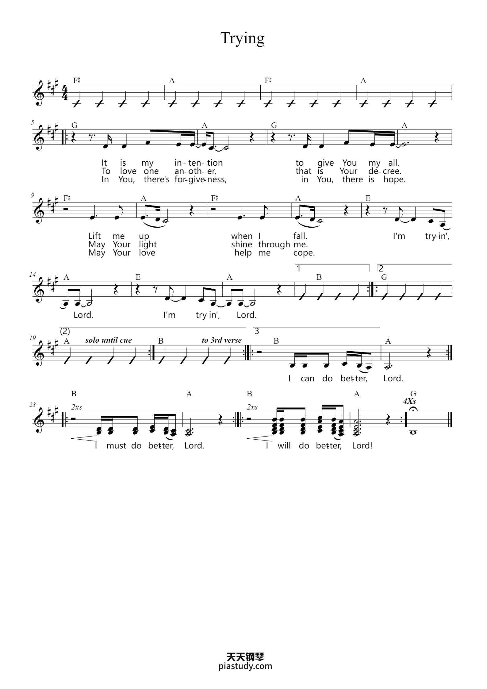 Trying钢琴谱 - Kapeare Edstowe - free piano sheet music - PiaNoproblem