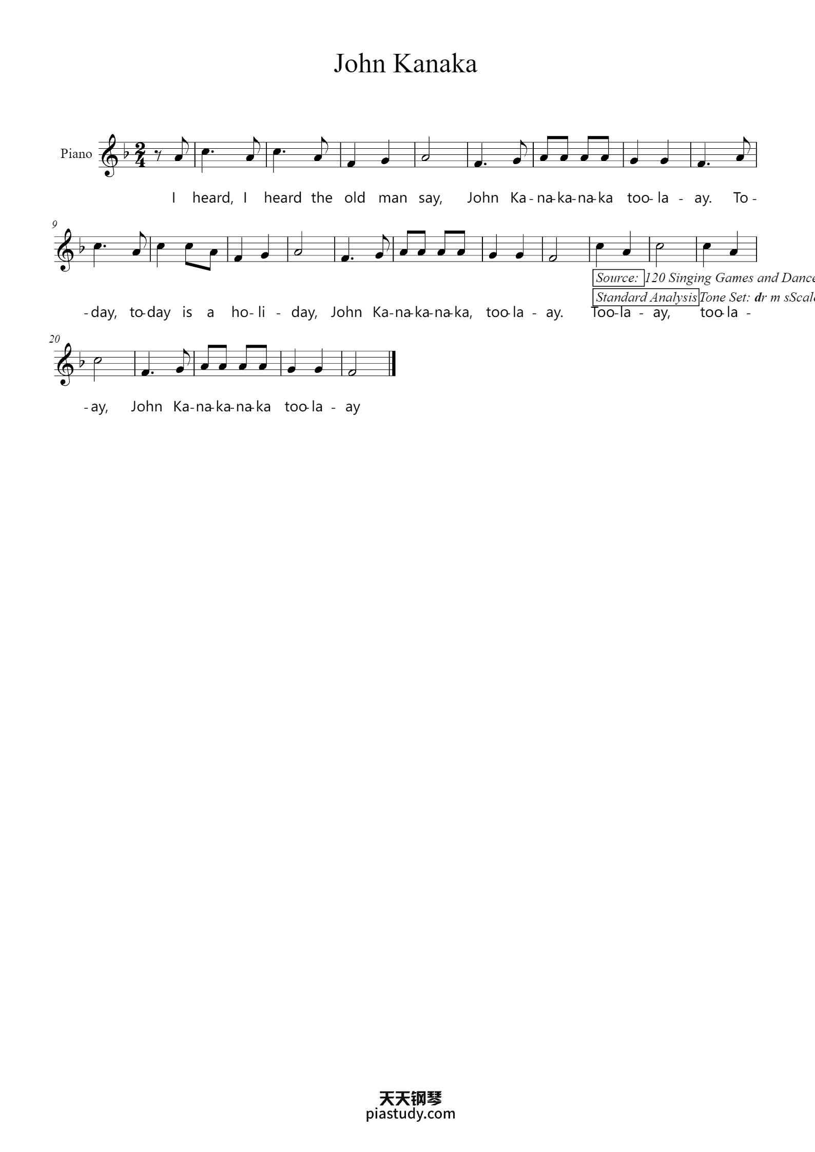 'John Kanaka' - Piano Sheet Music By xxx | TOPiano