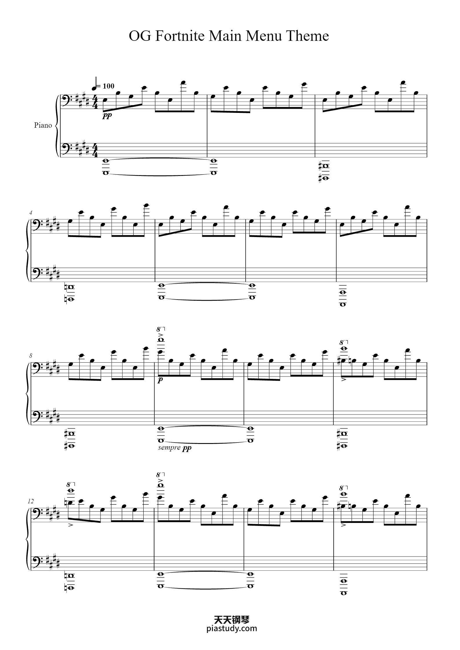 'OG Fortnite Main Menu Theme' - Piano Sheet Music By Nick Kontek | TOPiano