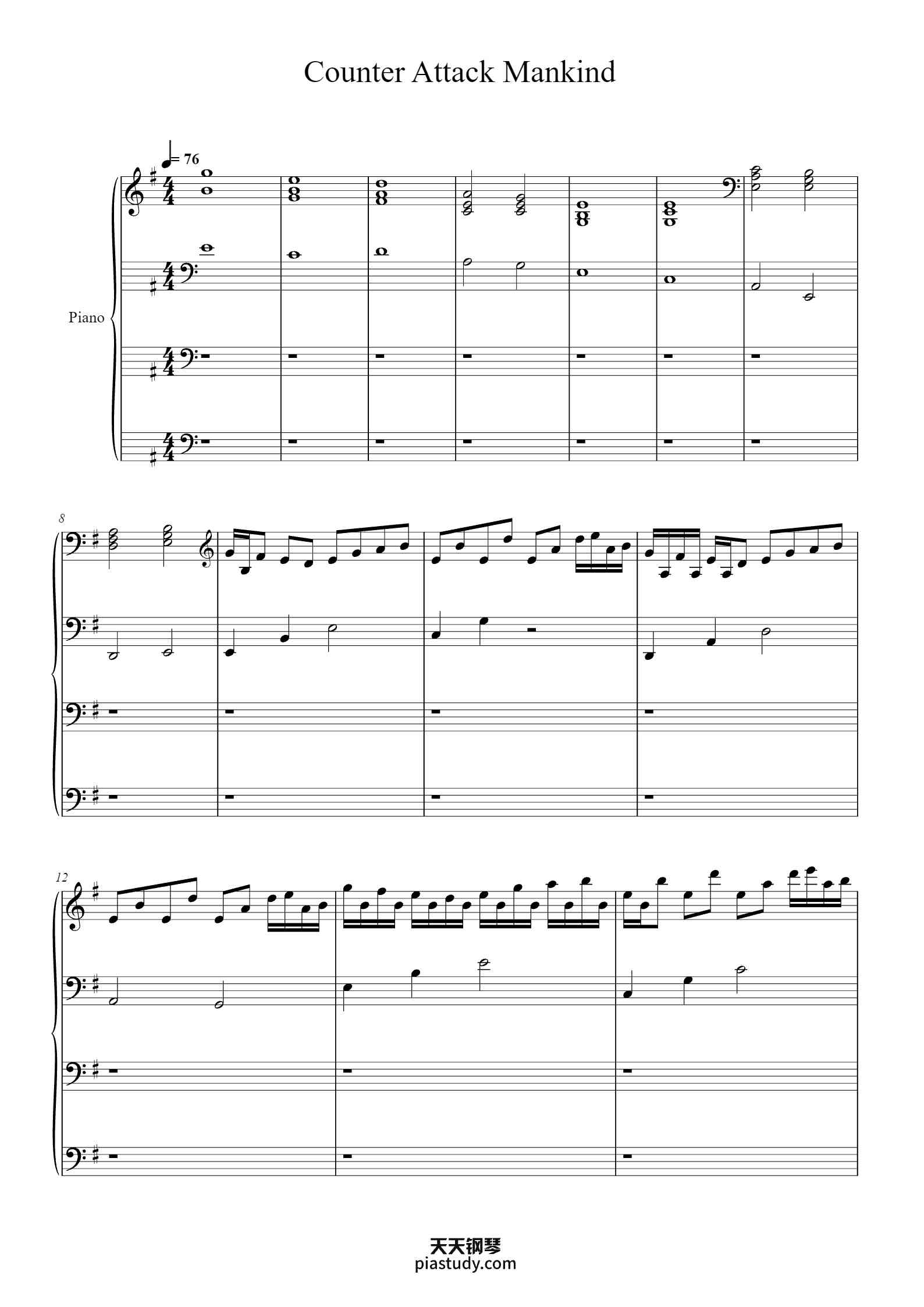 Counter Attack-Mankind (Sasha Version) - 《进击的巨人》钢琴谱 - Hiroyuki Sawano ...