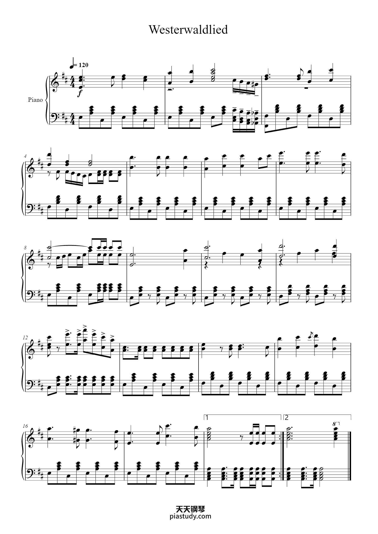 'Westerwaldlied' - Piano Sheet Music By arr. by b3cquerel | TOPiano