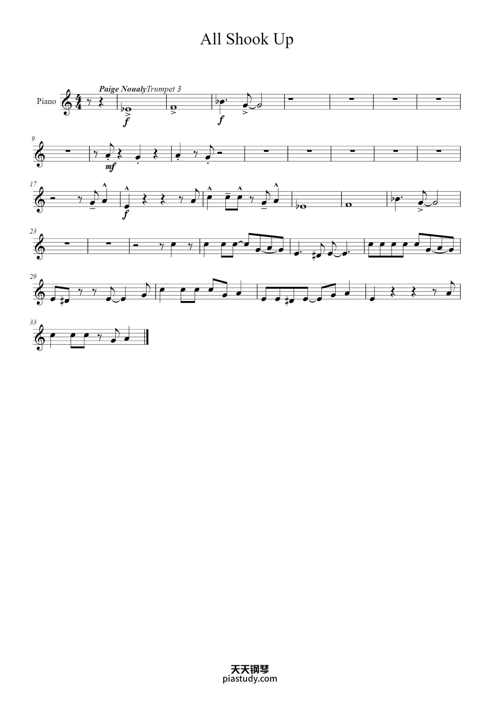 'All Shook Up' - Piano Sheet Music By Words and Music by OTIS BALCKWELL ...